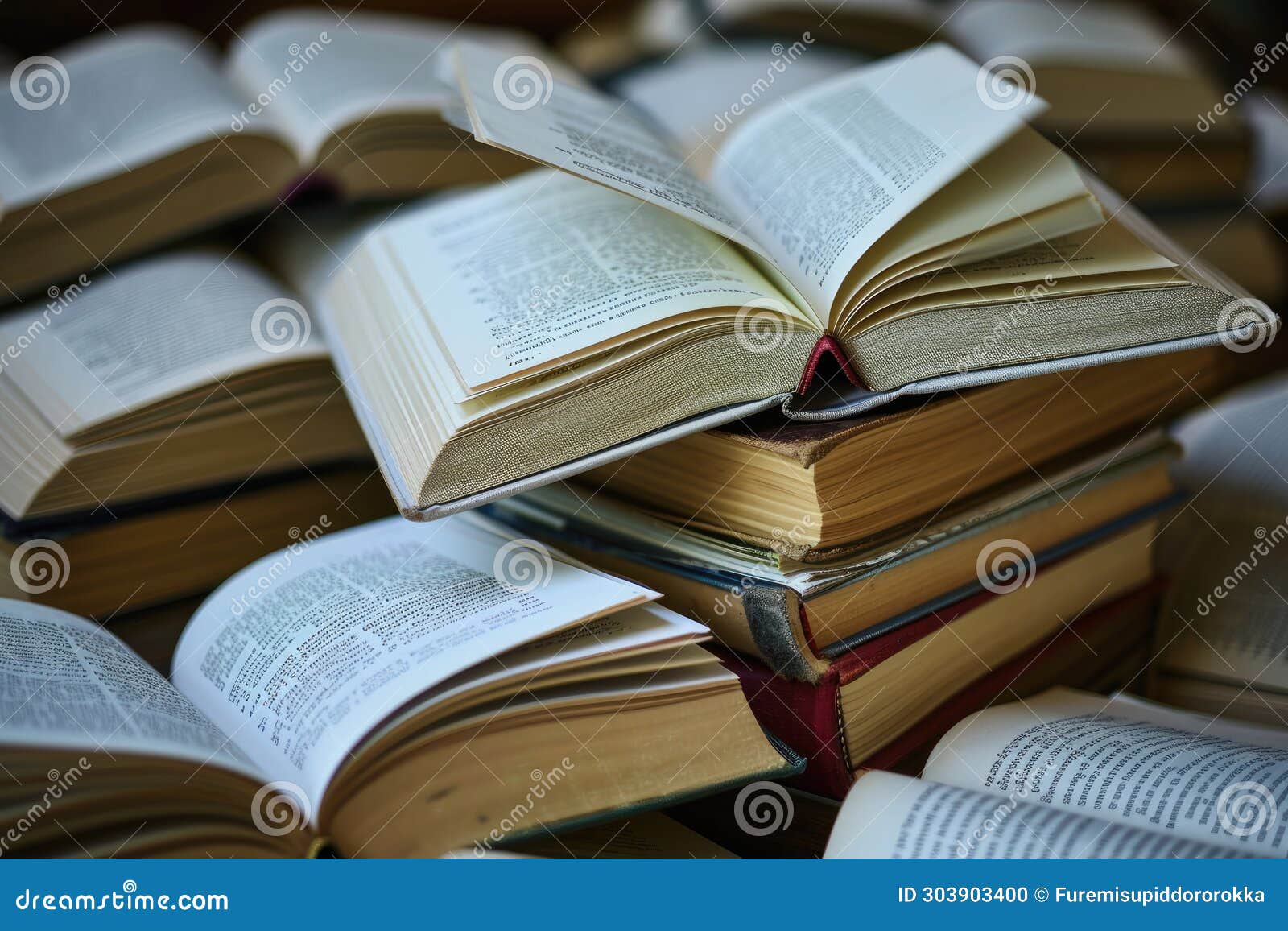 A Stack of Open Books with Pages Fluttering, Conveying the Notion of ...