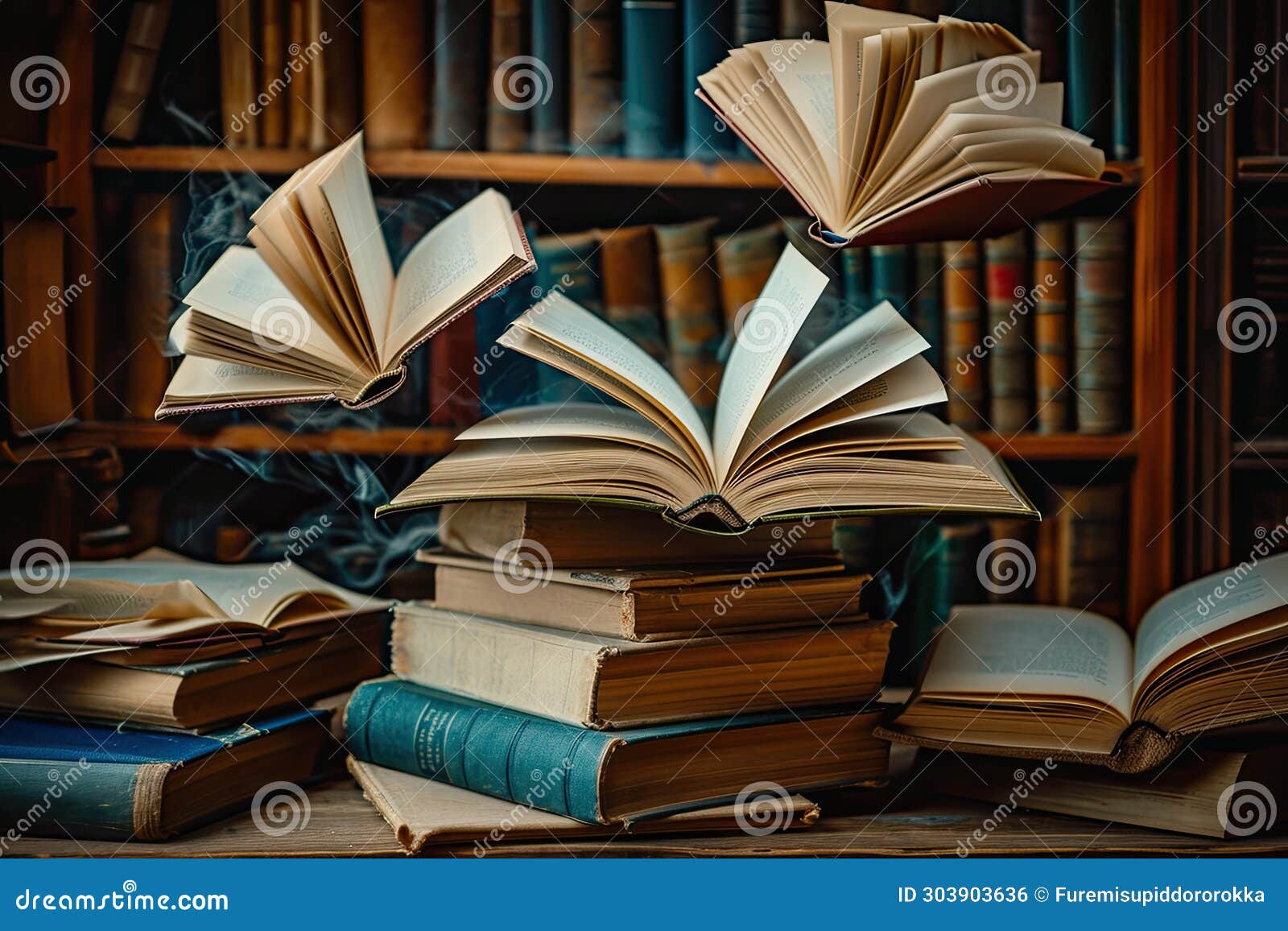 A Stack of Open Books with Pages Fluttering, Conveying the Notion of ...