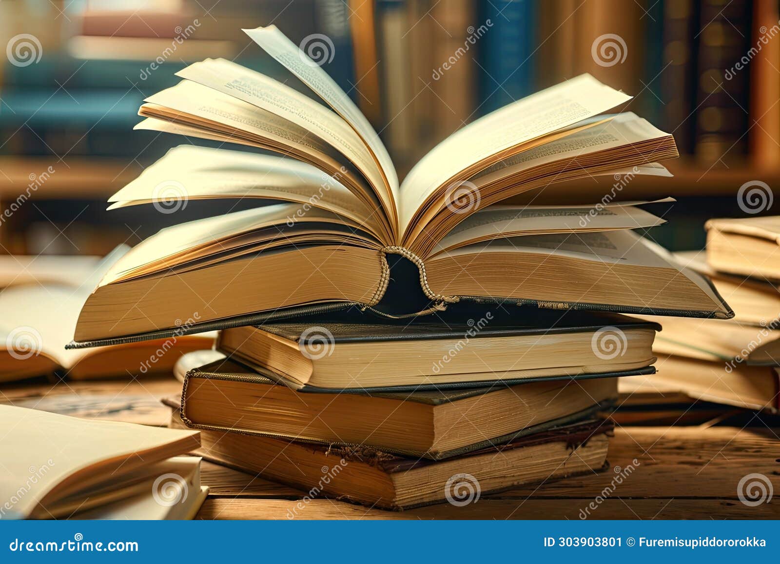 A Stack of Open Books with Pages Fluttering, Conveying the Notion of ...