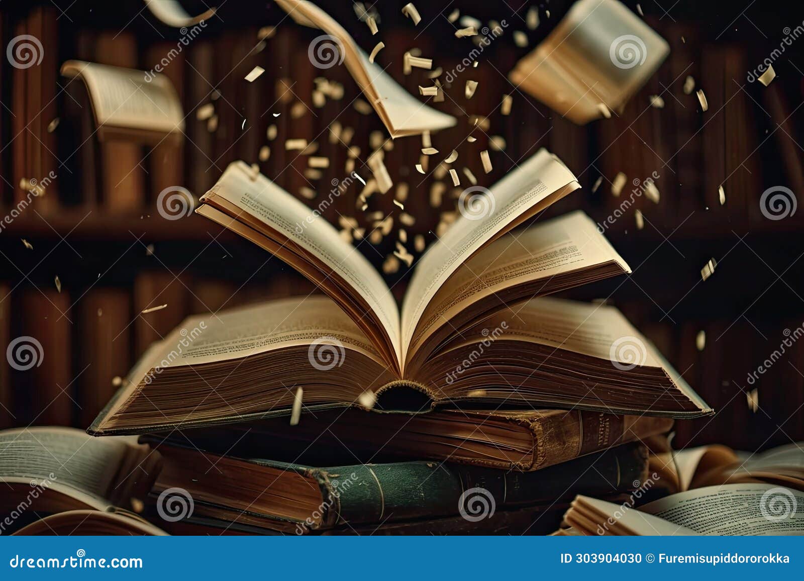 A Stack of Open Books with Pages Fluttering, Conveying the Notion of ...