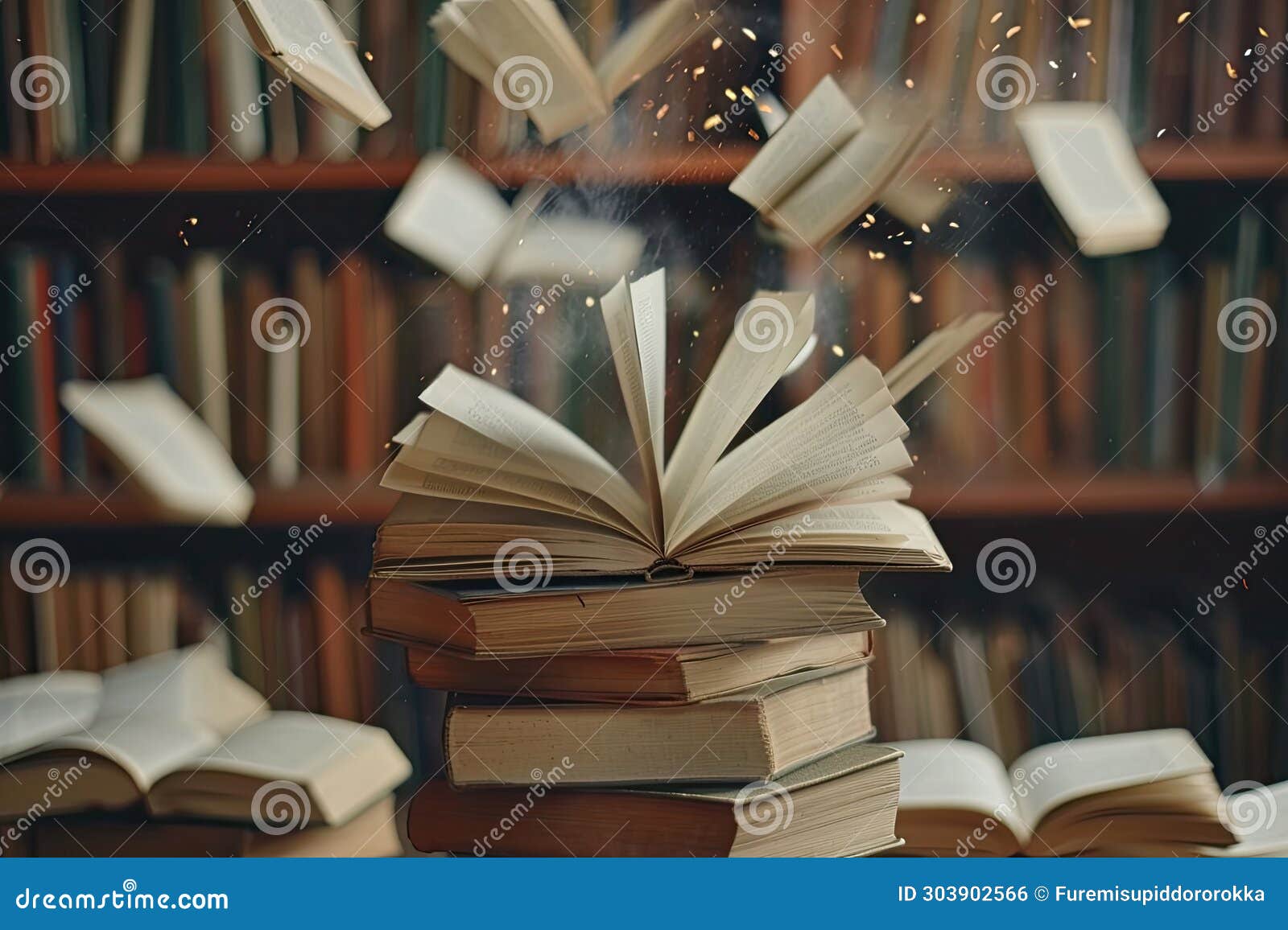 A Stack of Open Books with Pages Fluttering, Conveying the Notion of ...