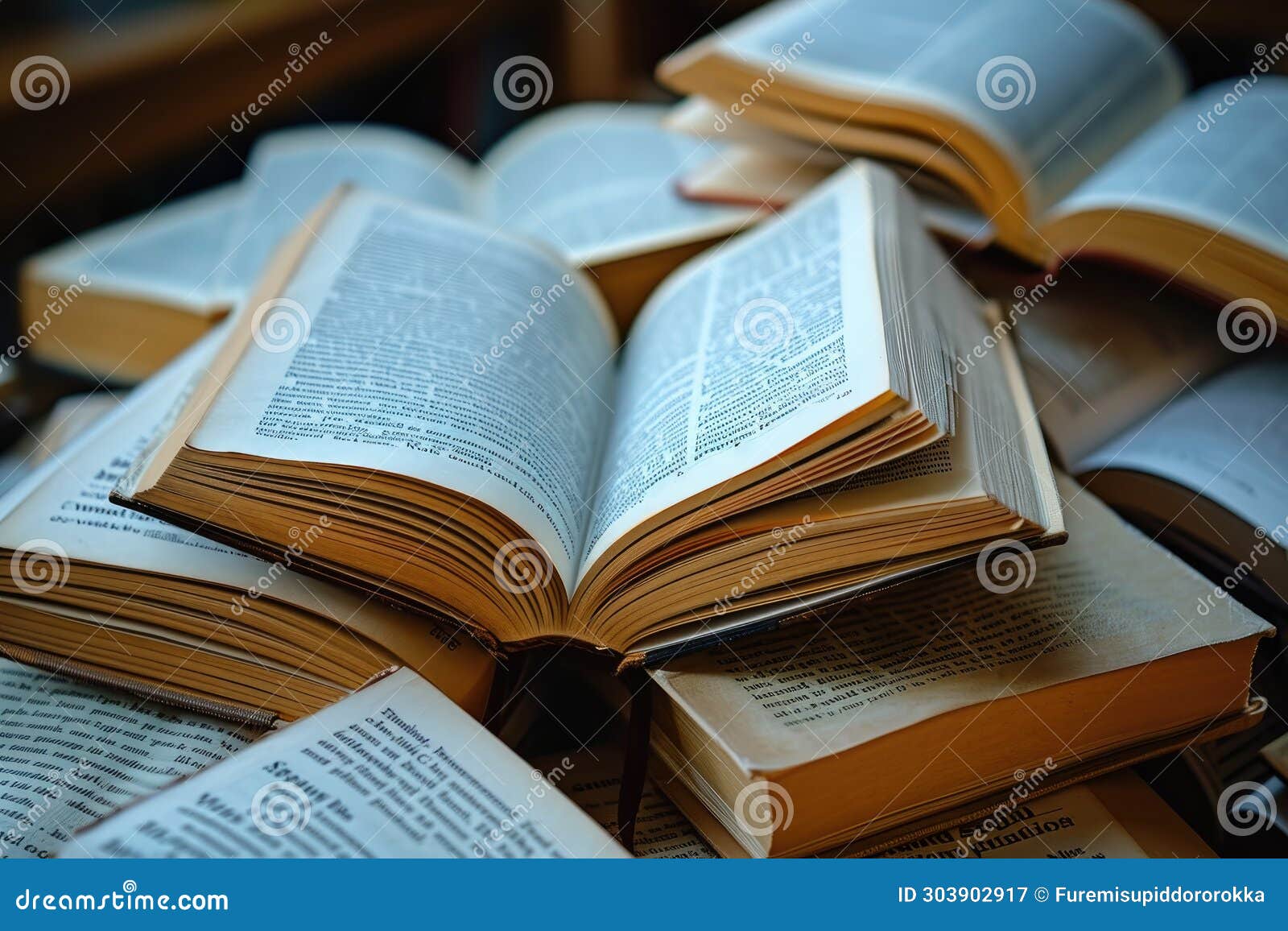 A Stack of Open Books with Pages Fluttering, Conveying the Notion of ...