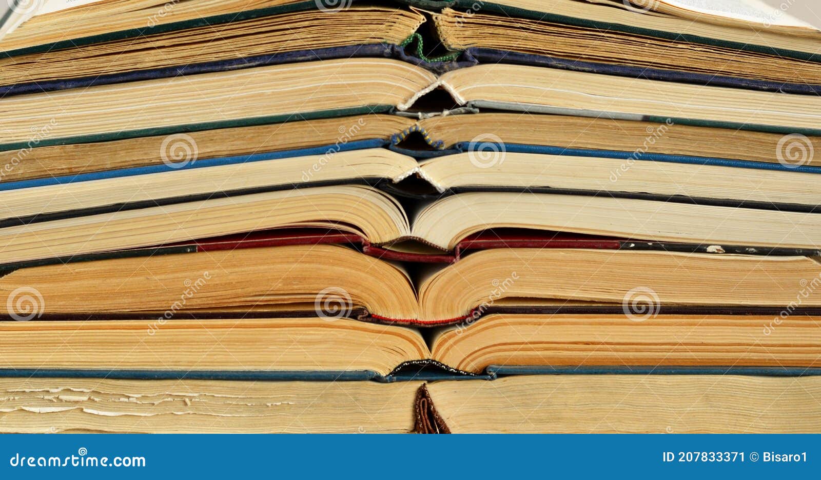 Stack of Open Books with Pages Side View Close-up. Stock Image - Image ...