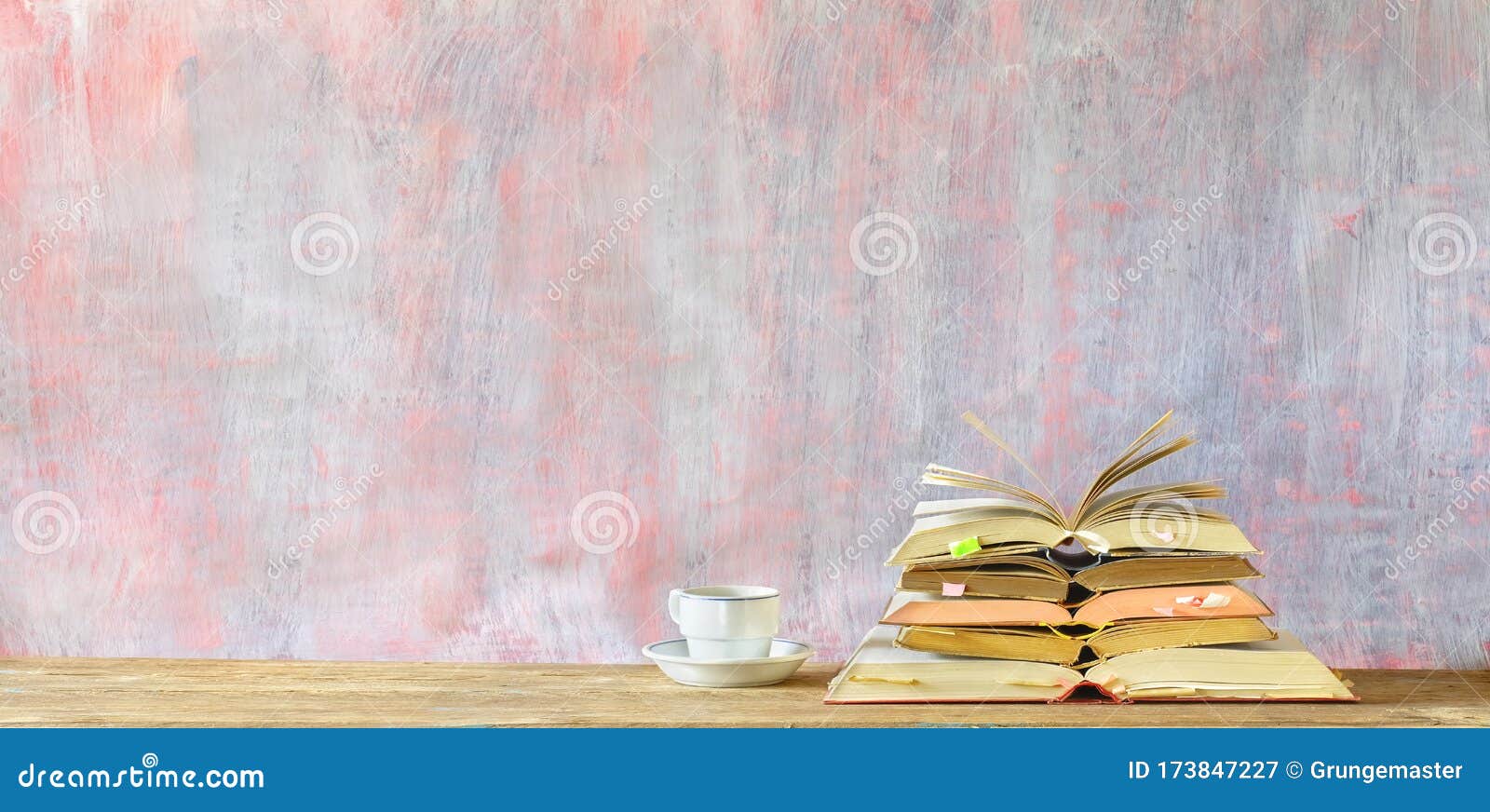 Stack of Open Books, Panorama Format with Large Copy Space. Reading ...