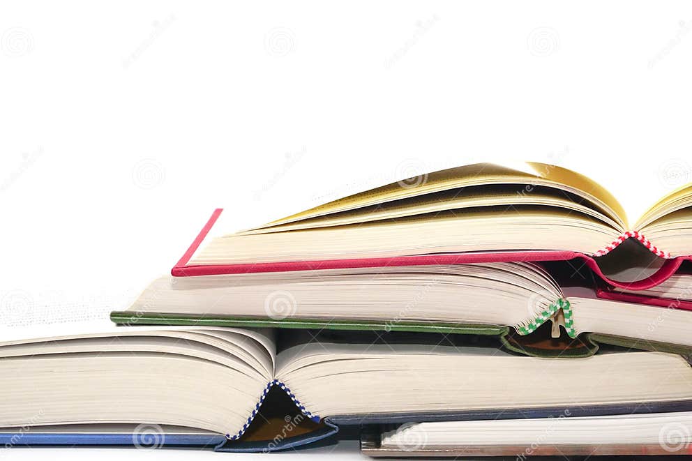 Stack of Open Books and Stacked Together. Knowledge, Research and ...