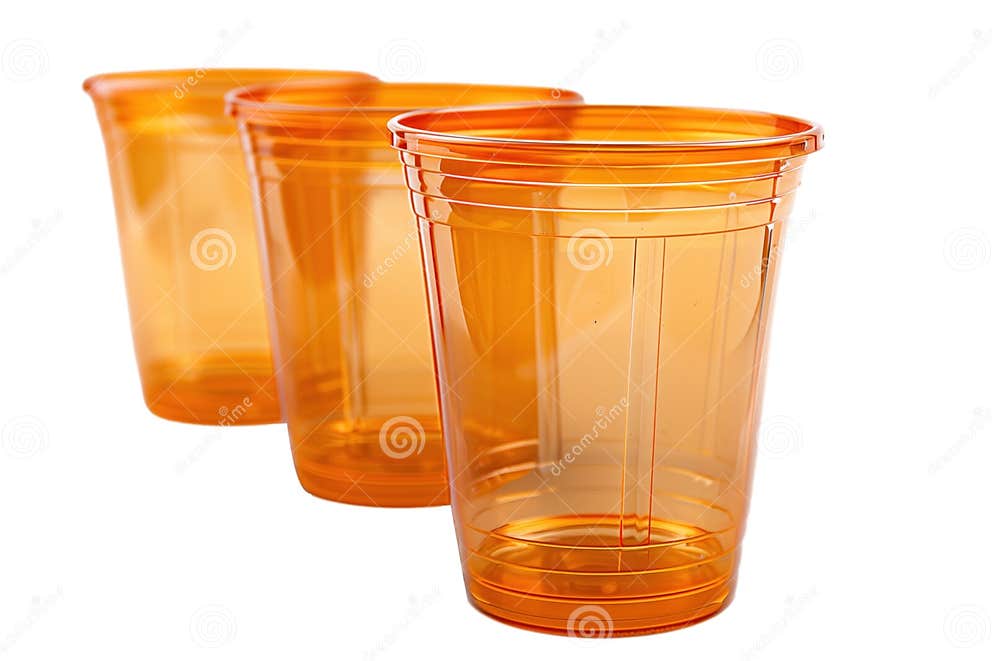 Stack of Orange Plastic Disposable Cups on White Background. Stock ...