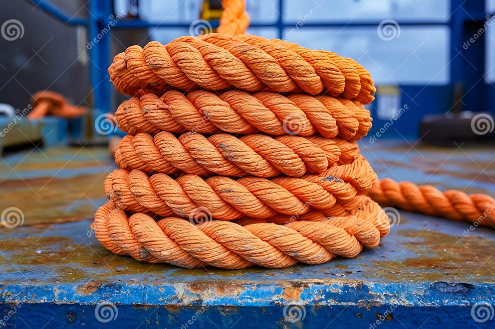 A Stack of Orange Ropes Sitting on Top of a Blue Platform. Generative ...