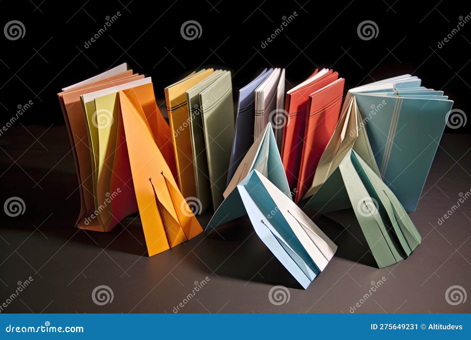 Stack of Origami Books, Each Opened To a Different Page and with Paper ...