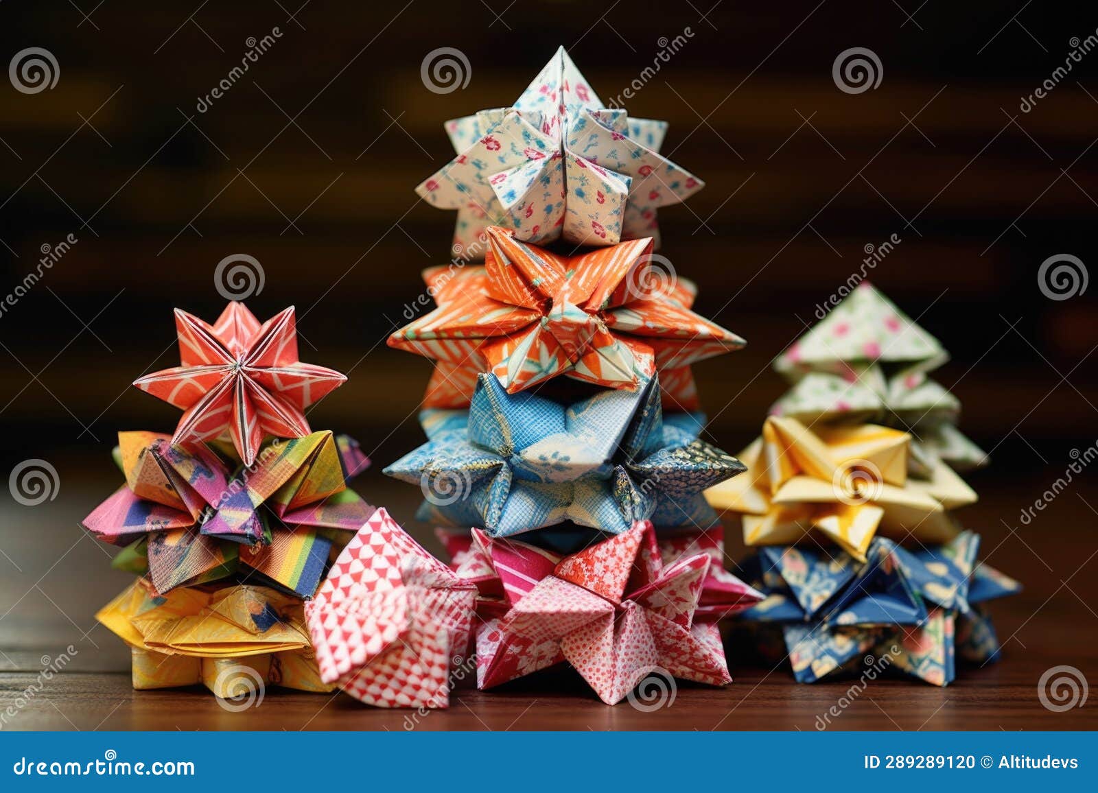 Stack of Origami Stars with Various Patterns Stock Photo - Image of ...