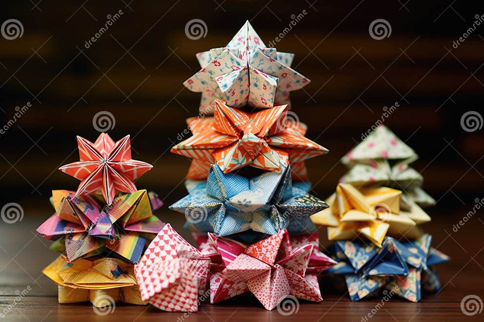 Stack of Origami Stars with Various Patterns Stock Photo - Image of ...