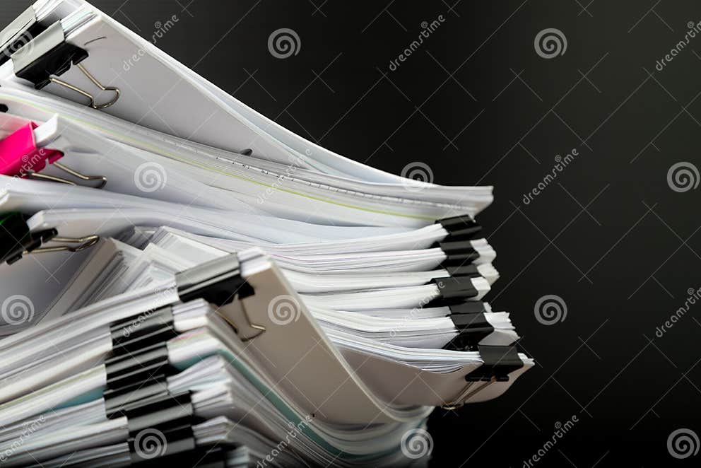 Stack of Overload Document Paper with Colorful Paperclip with Black ...