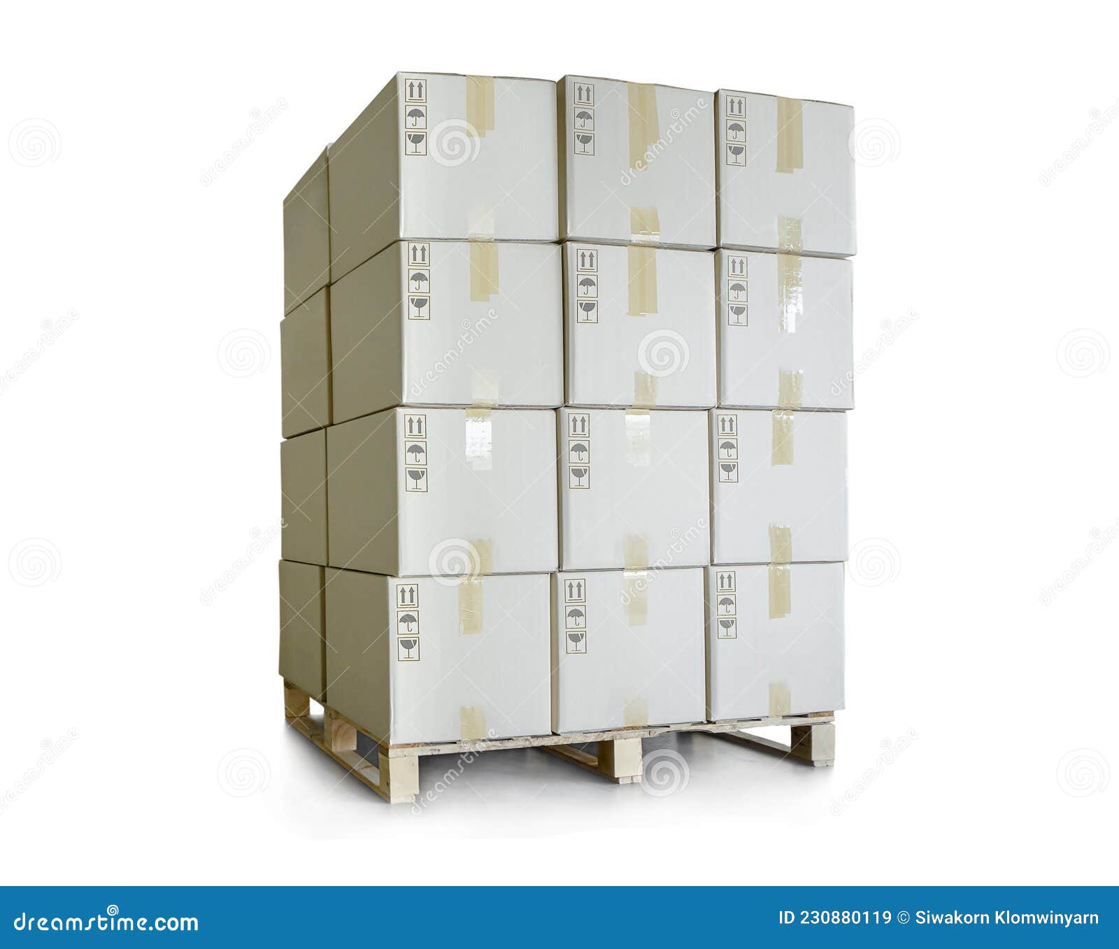Stack of Package Boxes on Pallet Isolated on White Background ...