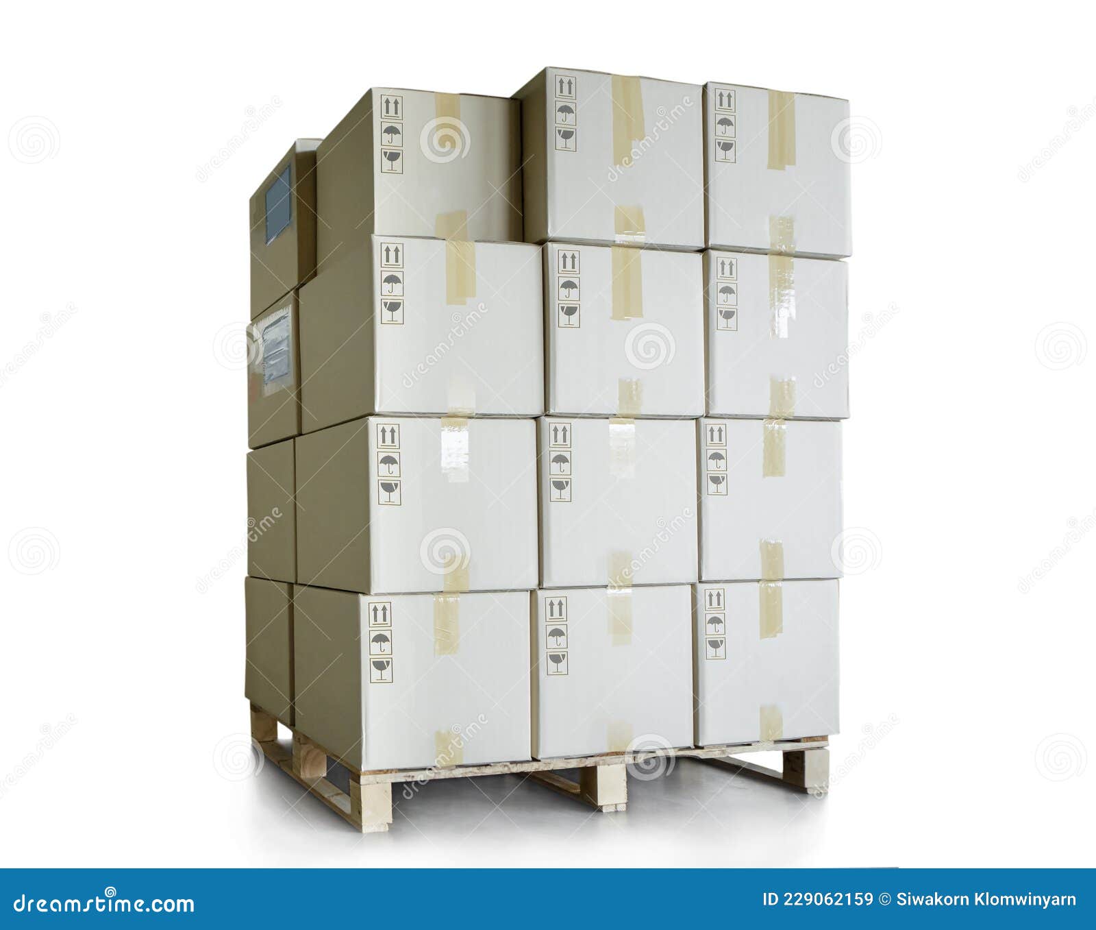 Stack of Package Boxes on Pallet Isolated on White Background ...