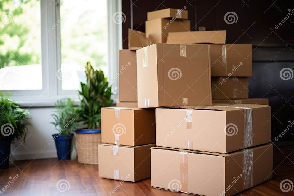 Stack of Packing Boxes Ready for a Moving Van Stock Image - Image of ...