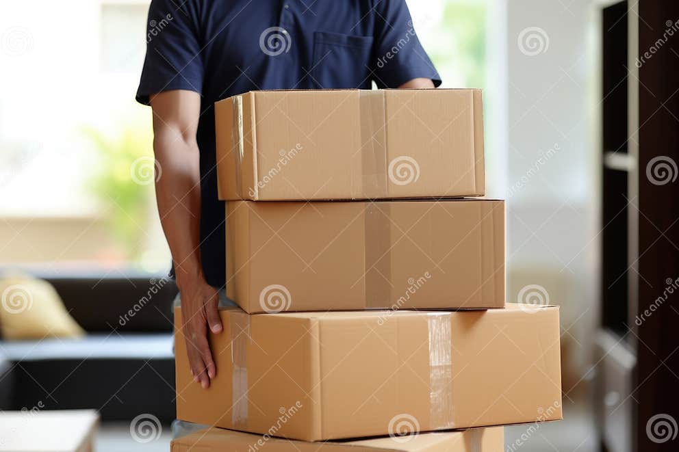 Stack of Packing Boxes Ready for a Moving Van Stock Image - Image of ...