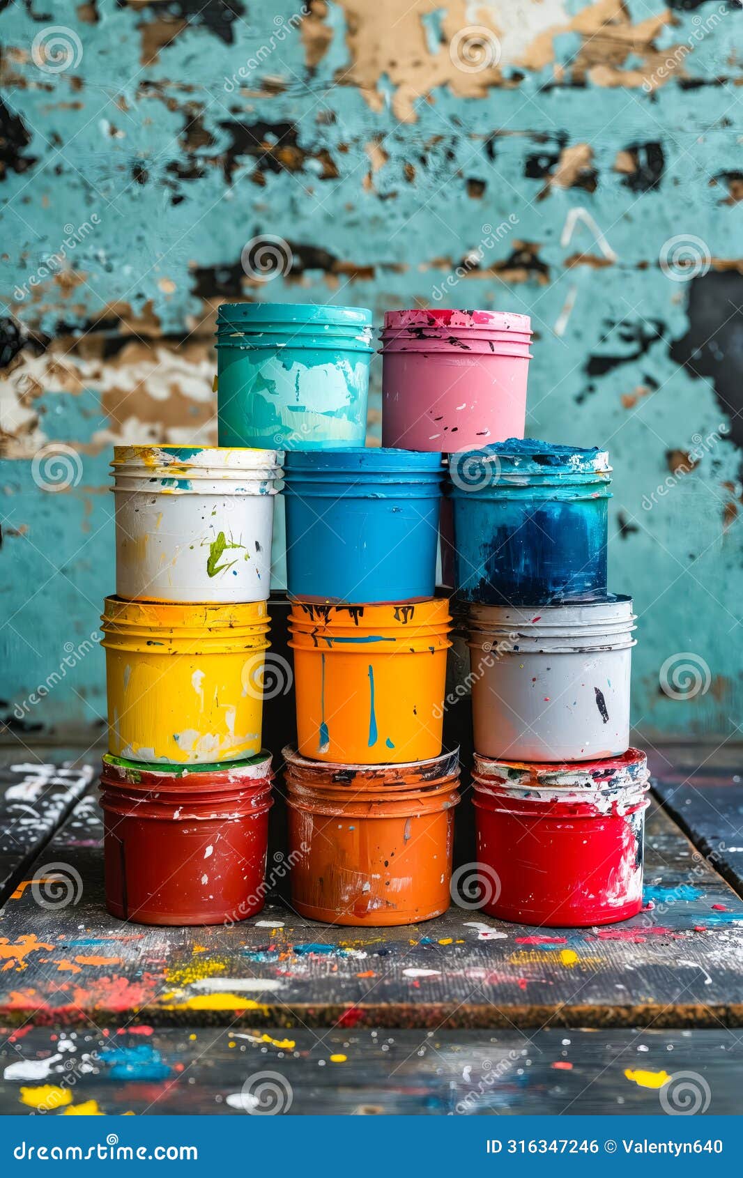 Stack of Paint Cans on Wooden Table. Generative AI Stock Photo - Image ...