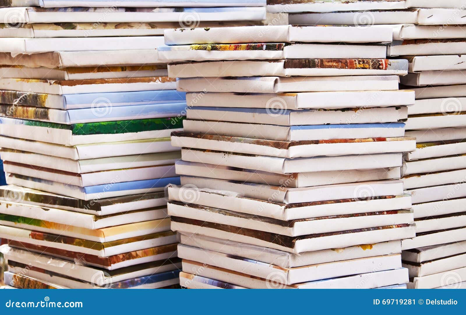 Stack of Paintings on Canvases Stock Image - Image of artist, market ...