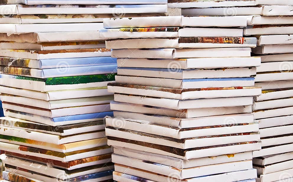 Stack of Paintings on Canvases Stock Image - Image of artist, market ...