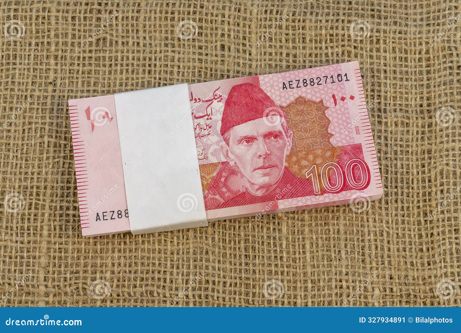 Stack of Pakistani 100 Rupee Banknotes on Burlap Background Stock Image ...