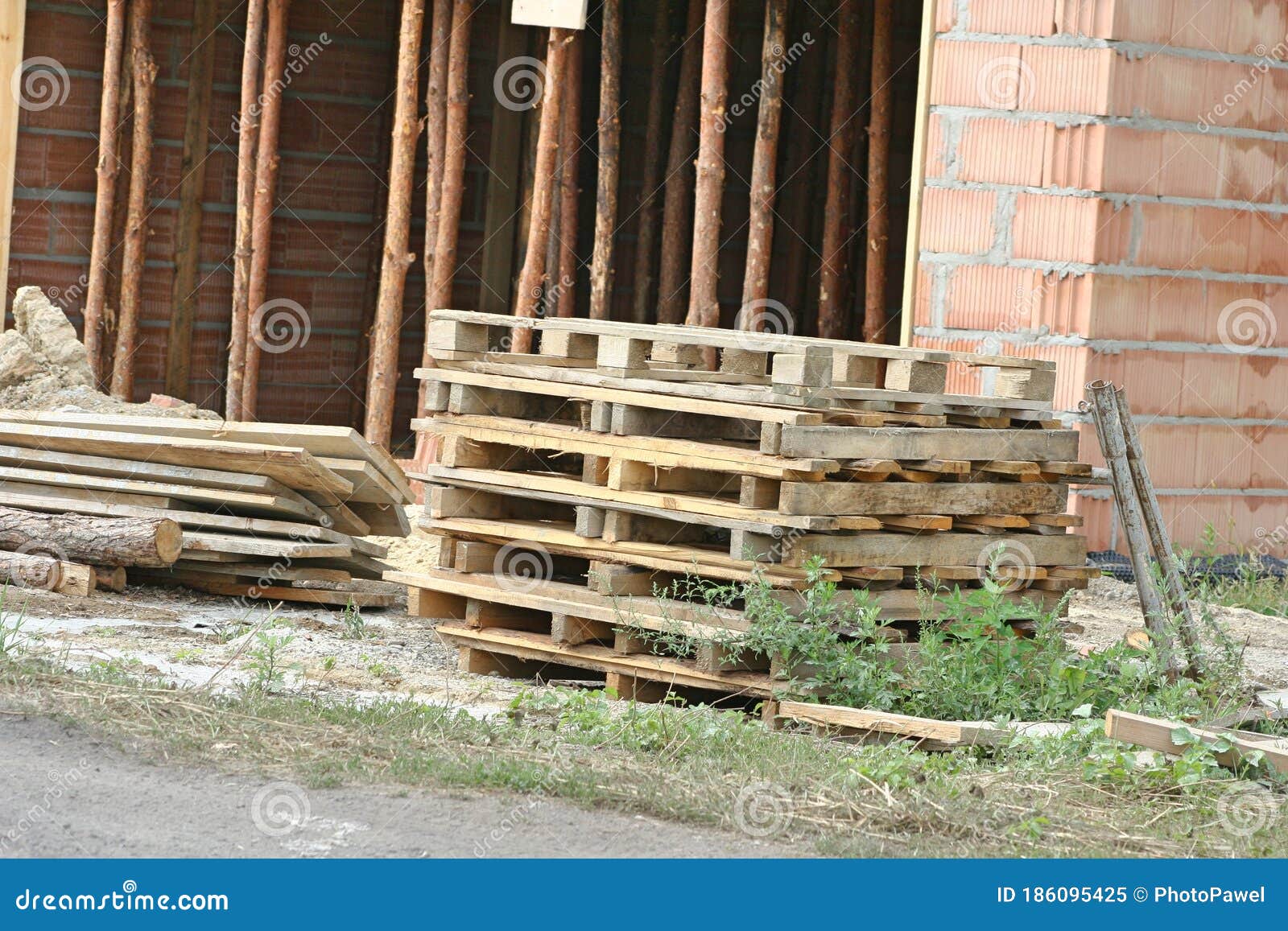 Stack of Pallets at a Construction Stock Image - Image of ...
