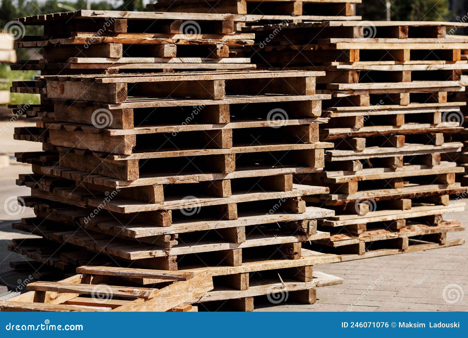 Stack of Pallets Sit Outside Stock Photo - Image of factory, packaging ...