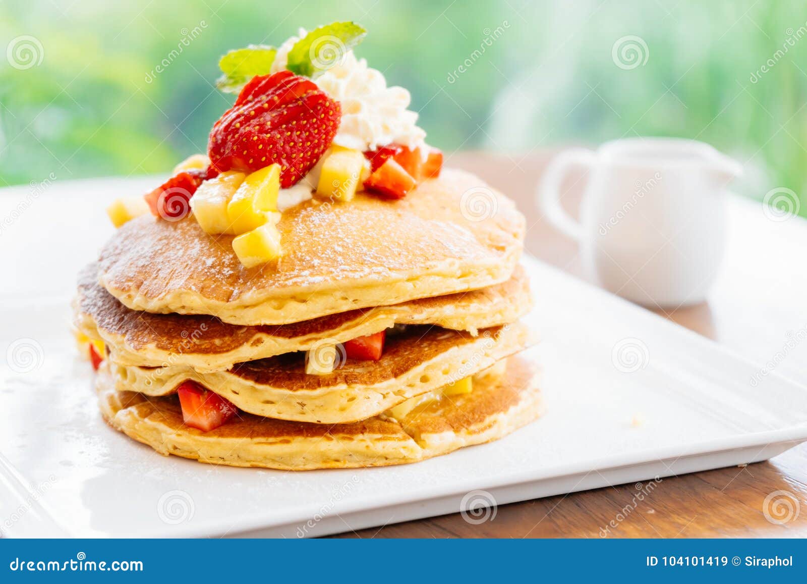 Stack of Pancake with Strawberry on Top Stock Image - Image of morning ...