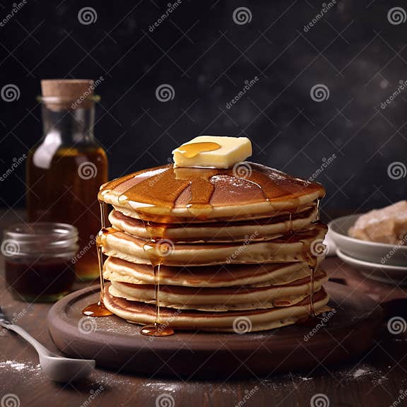 A Stack of Pancakes with Butter and Syrup, for Breakfast Stock ...