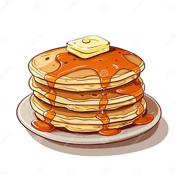 Hand Drawn Cartoon Pancakes With Syrup And Butter Stock Illustration Illustration Of Syrup