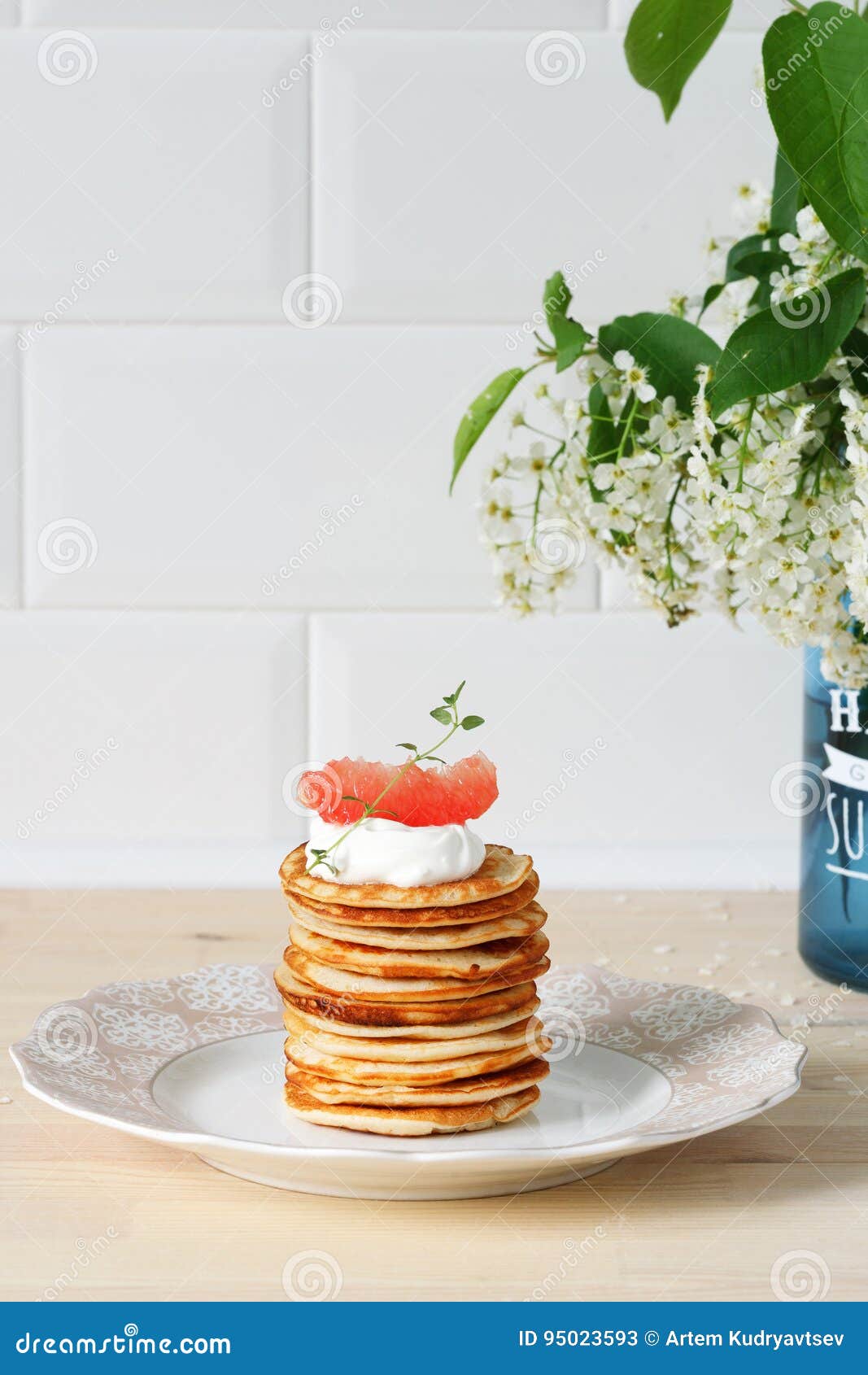 Stack of Pancakes on a Ceramic Plate Stock Image - Image of dessert ...