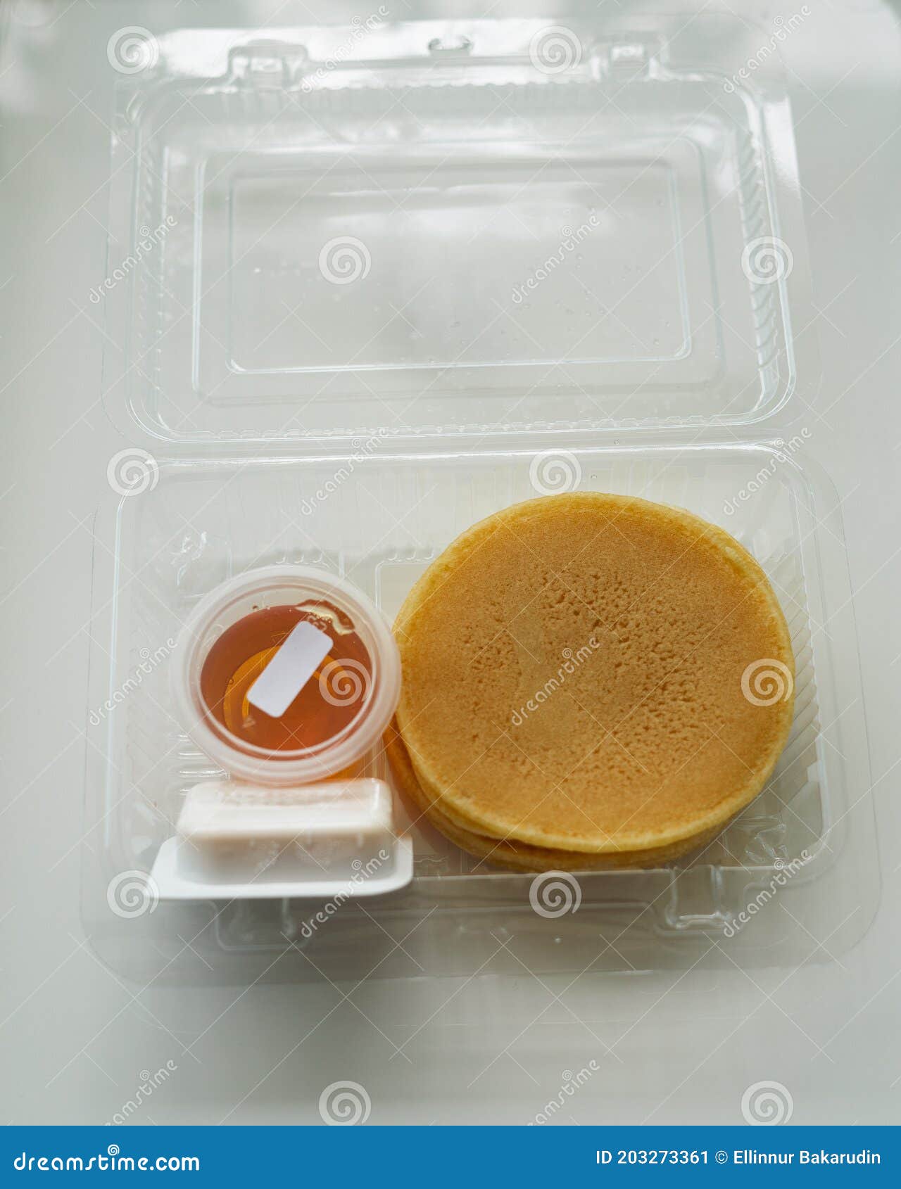 Stack of Pancakes in a Container Transparent Clear Box with Honey and ...