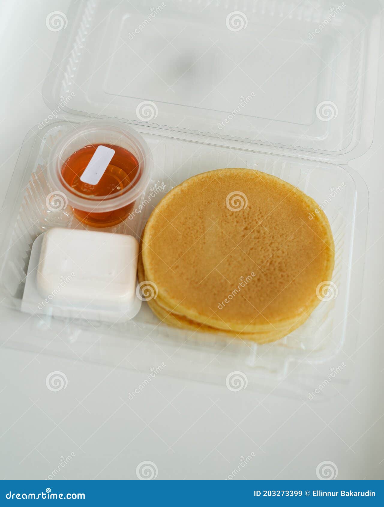 Stack of Pancakes in a Container Transparent Clear Box with Honey and ...