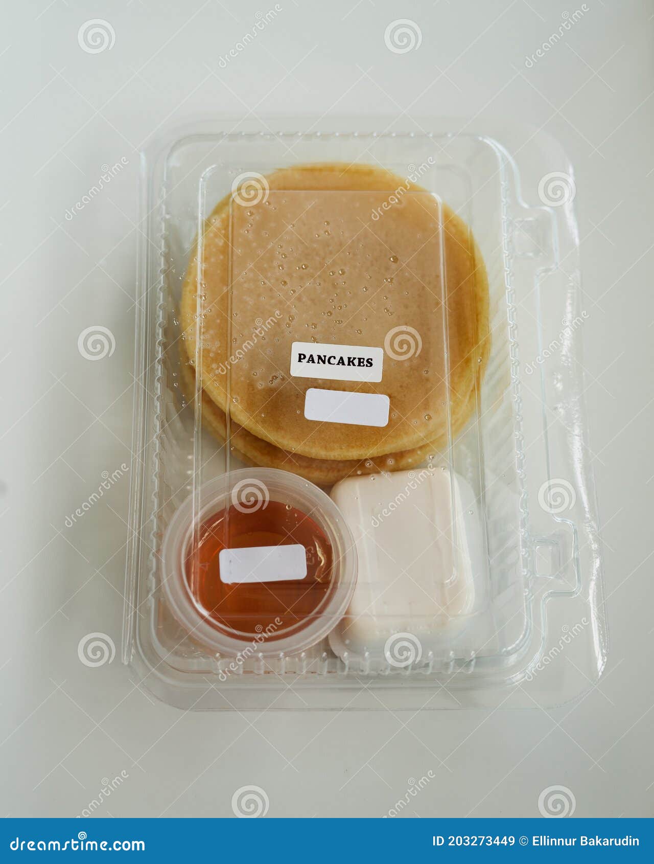 Stack of Pancakes in a Container Transparent Clear Box with Honey and ...