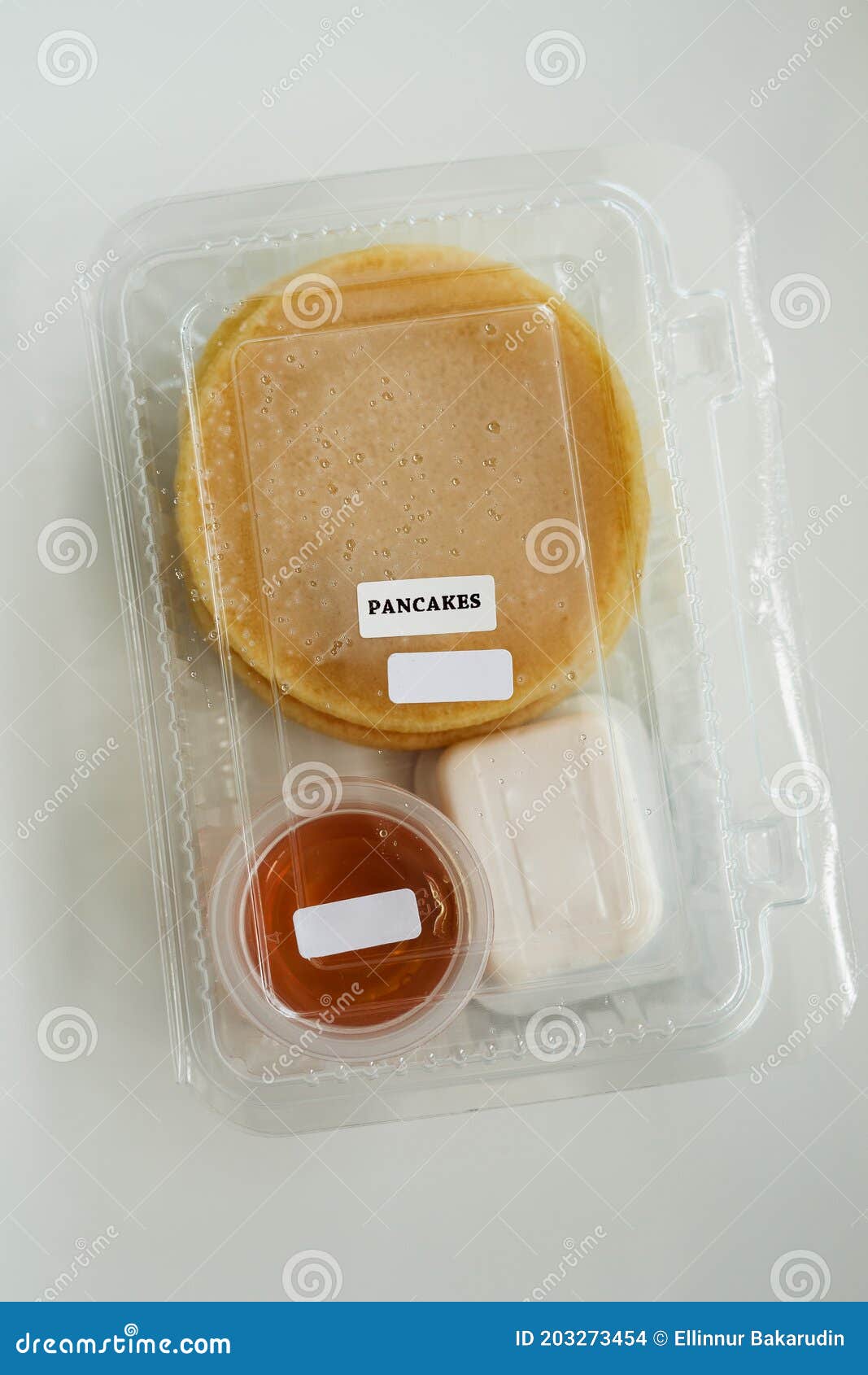 Stack of Pancakes in a Container Transparent Clear Box with Honey and ...