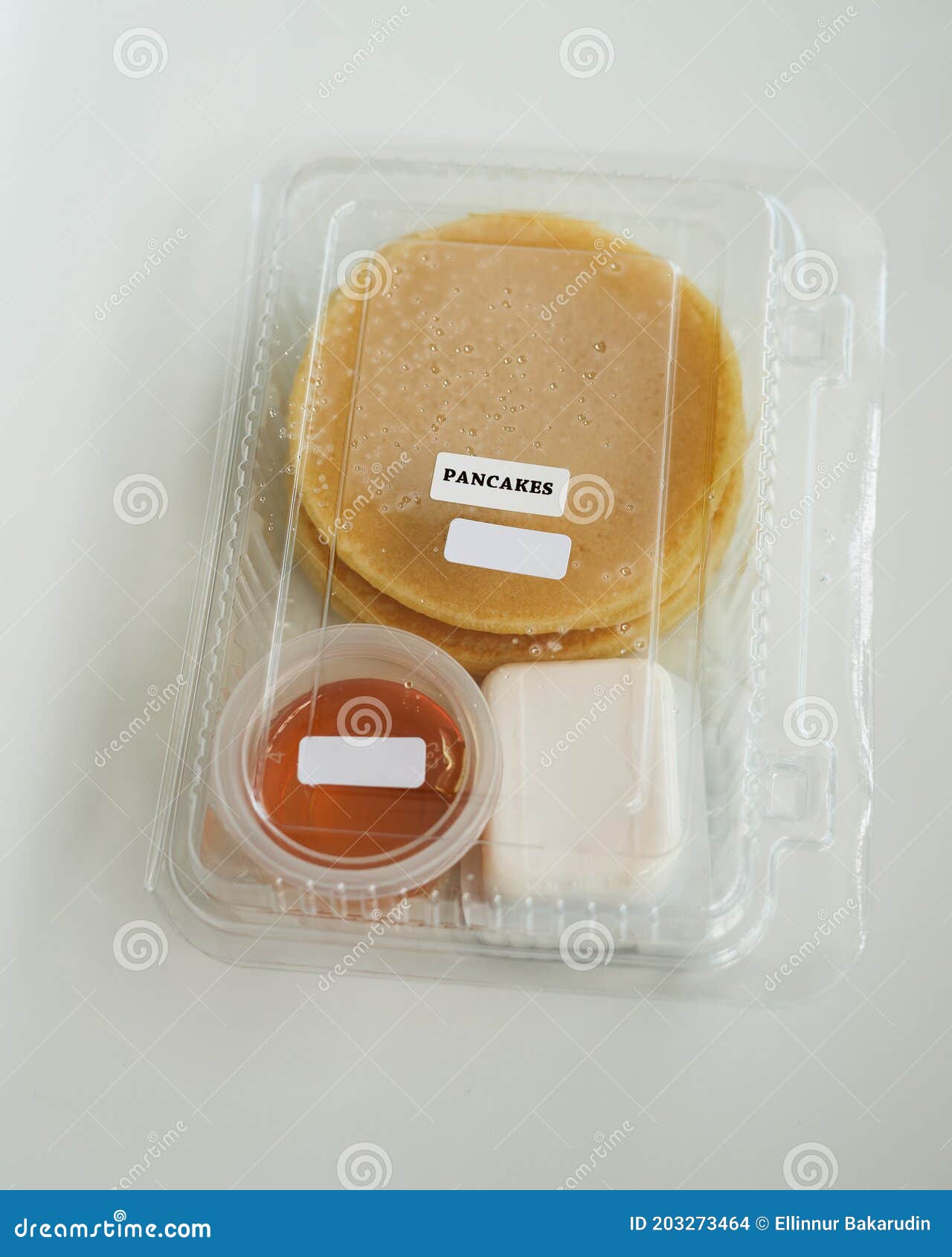 Stack of Pancakes in a Container Transparent Clear Box with Honey and ...