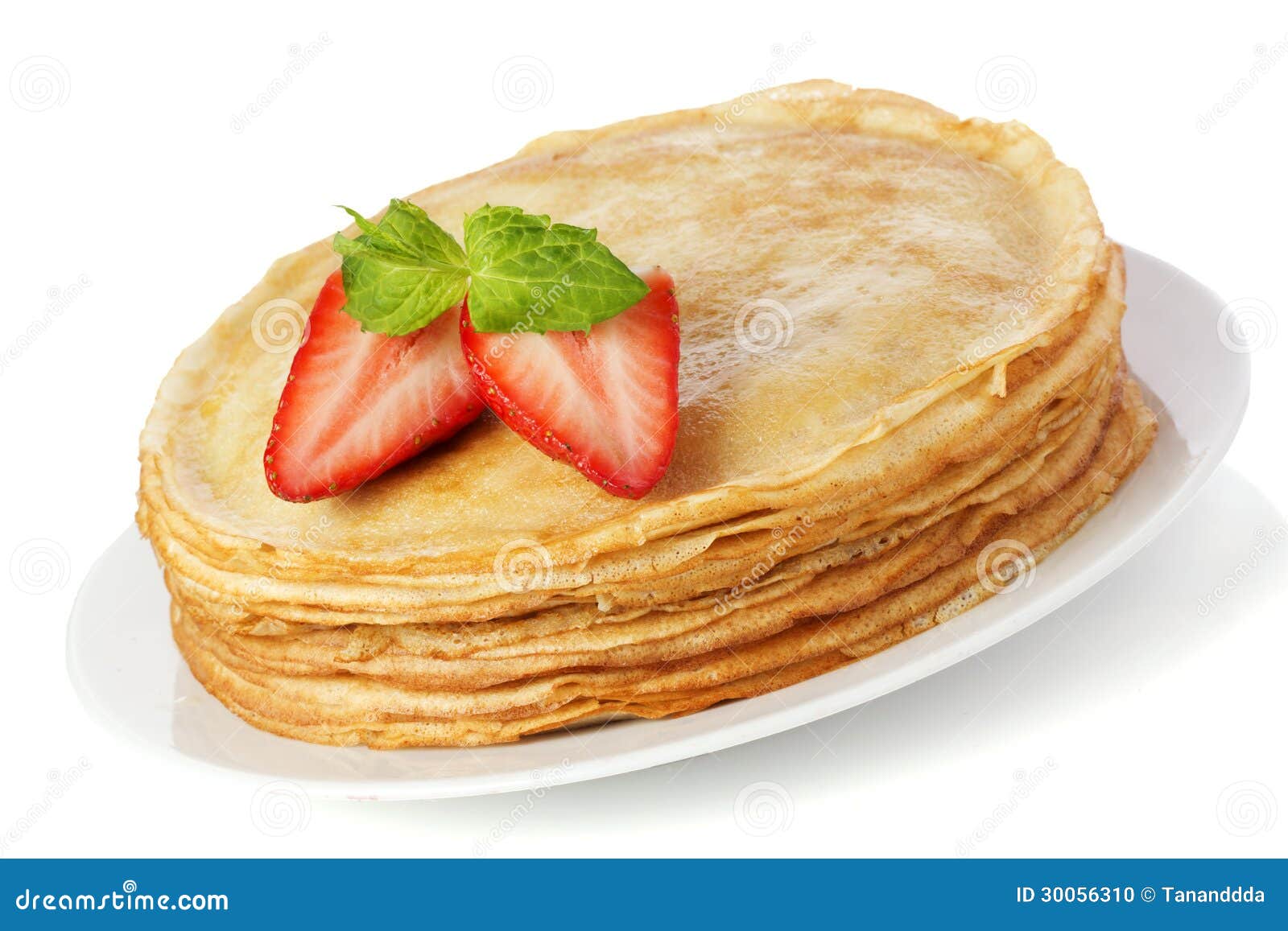 Stack of Pancakes. Crepes with Butter and Strawberry Isolated on Stock ...