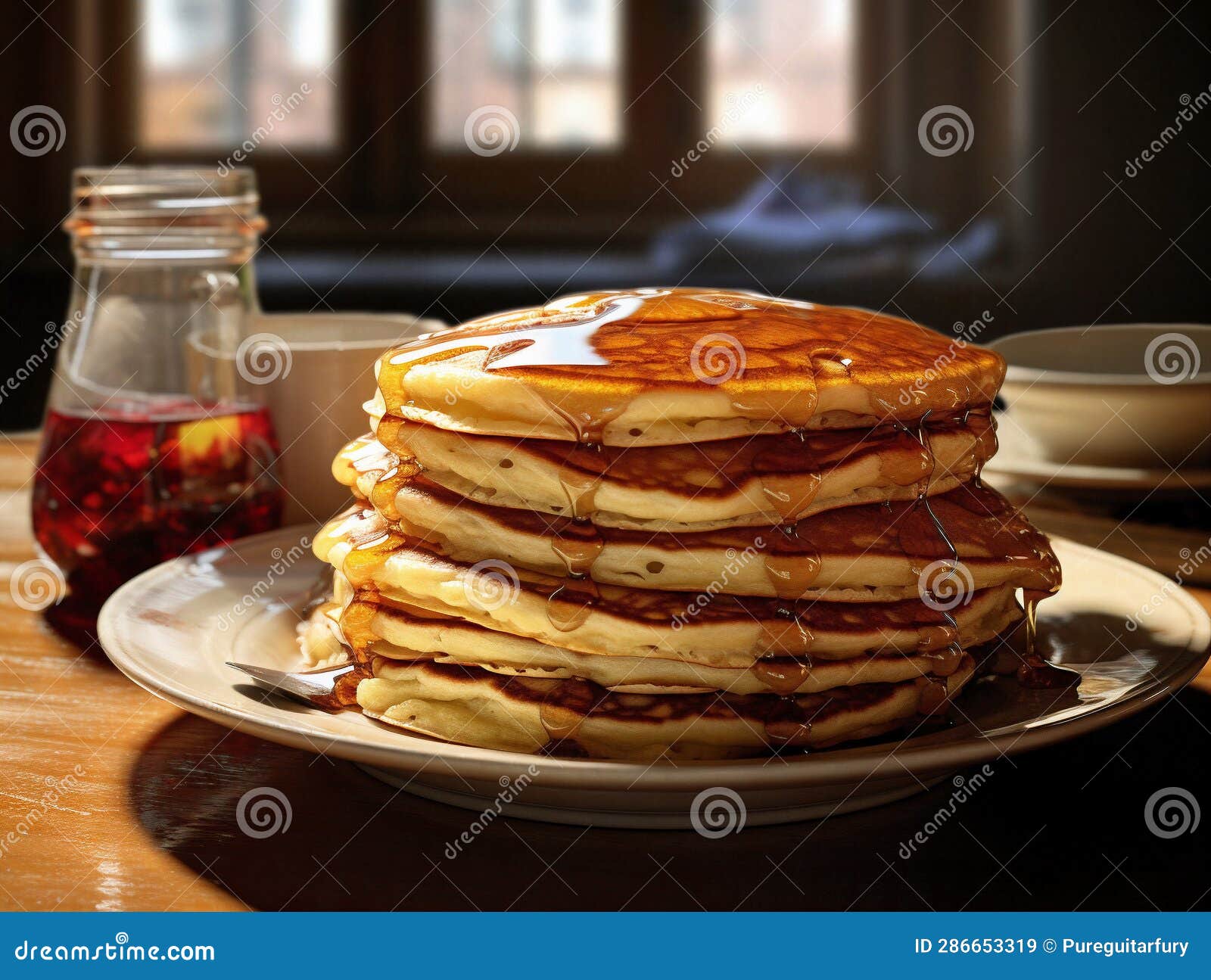 Stack of Pancakes Dripping with Syrup Stock Illustration - Illustration ...
