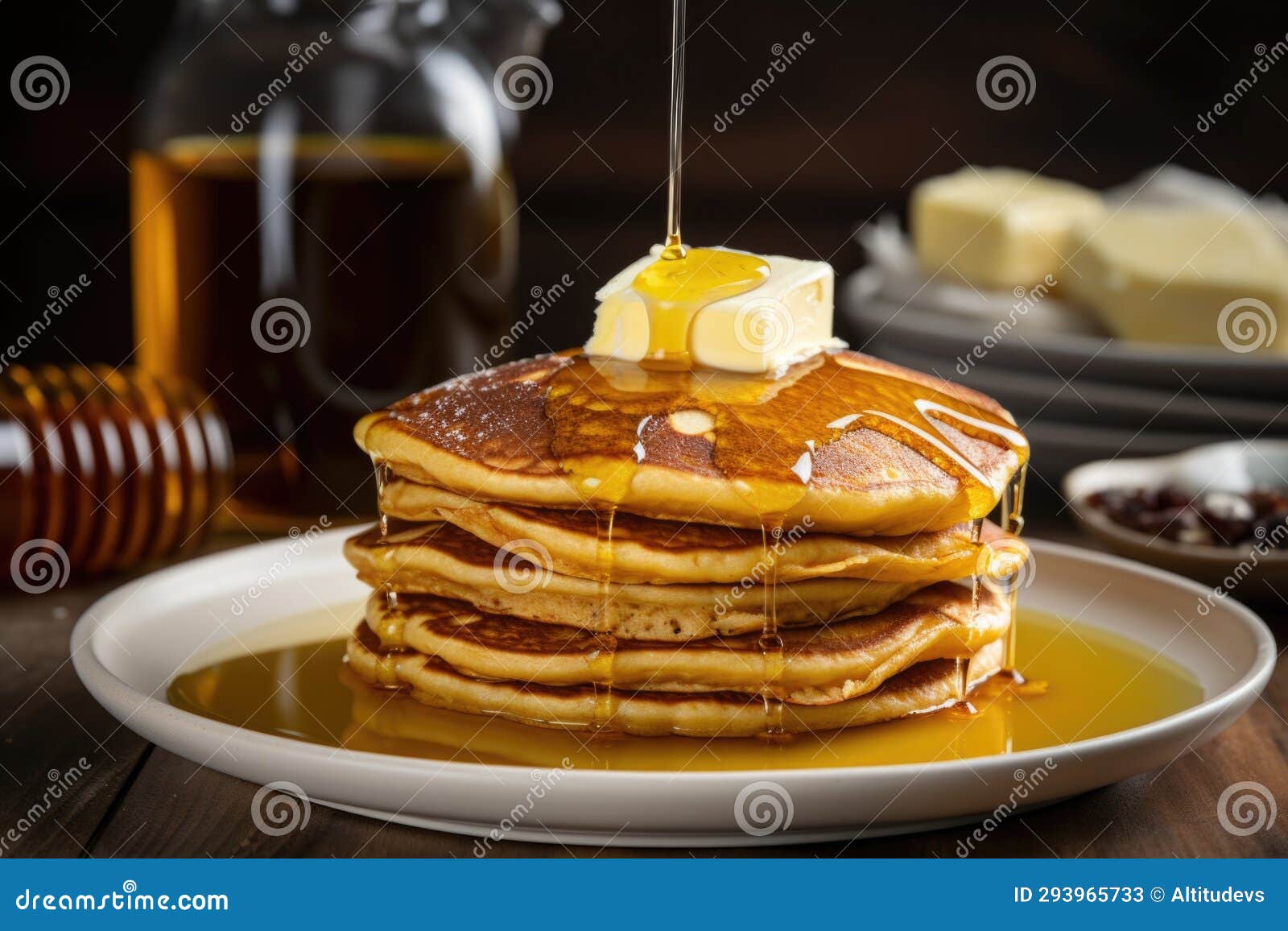 Stack of Pancakes with Flowing Syrup and Butter Stock Illustration ...