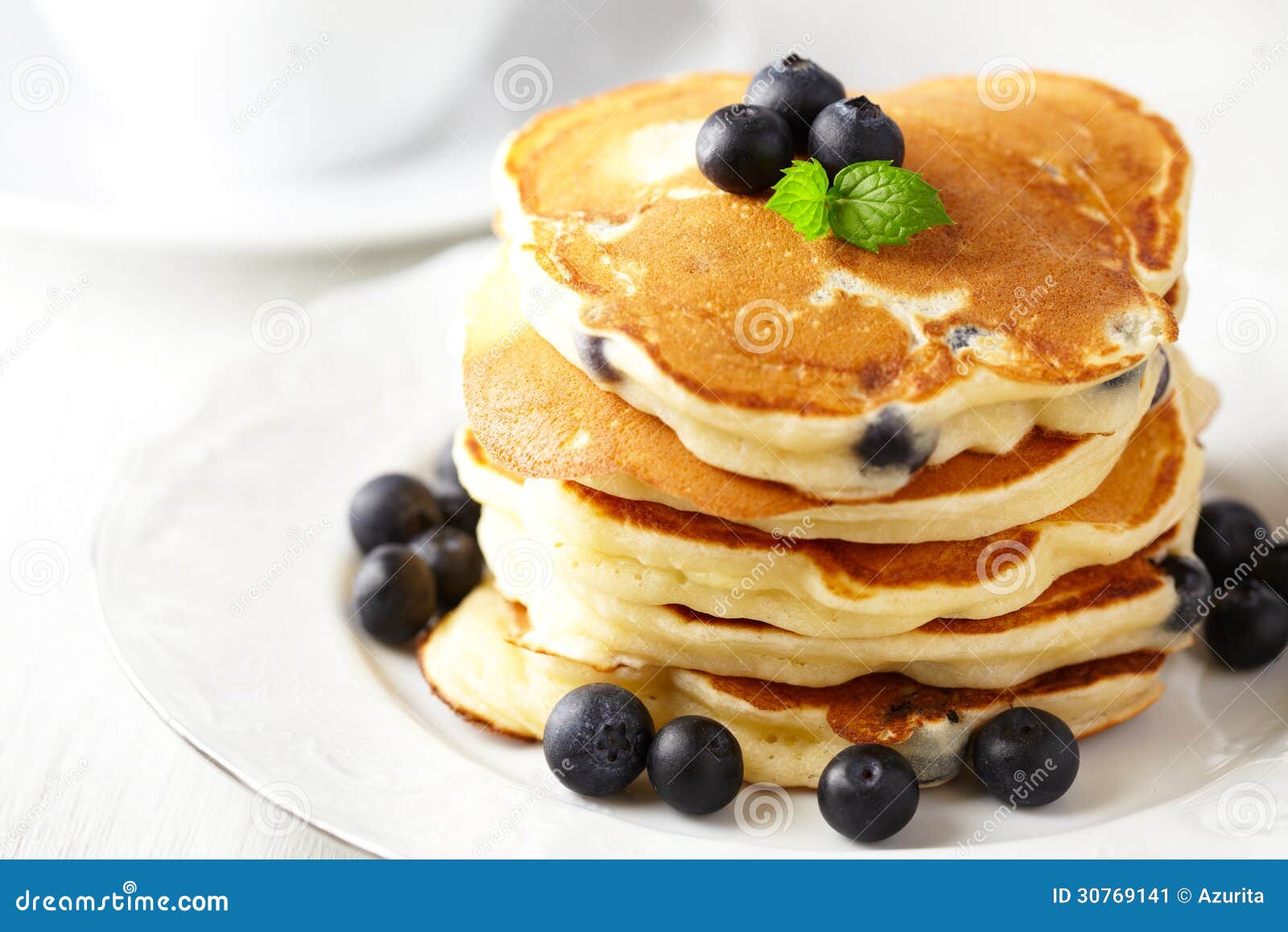 Stack of Pancakes with Fresh Blueberry Stock Image - Image of mint ...