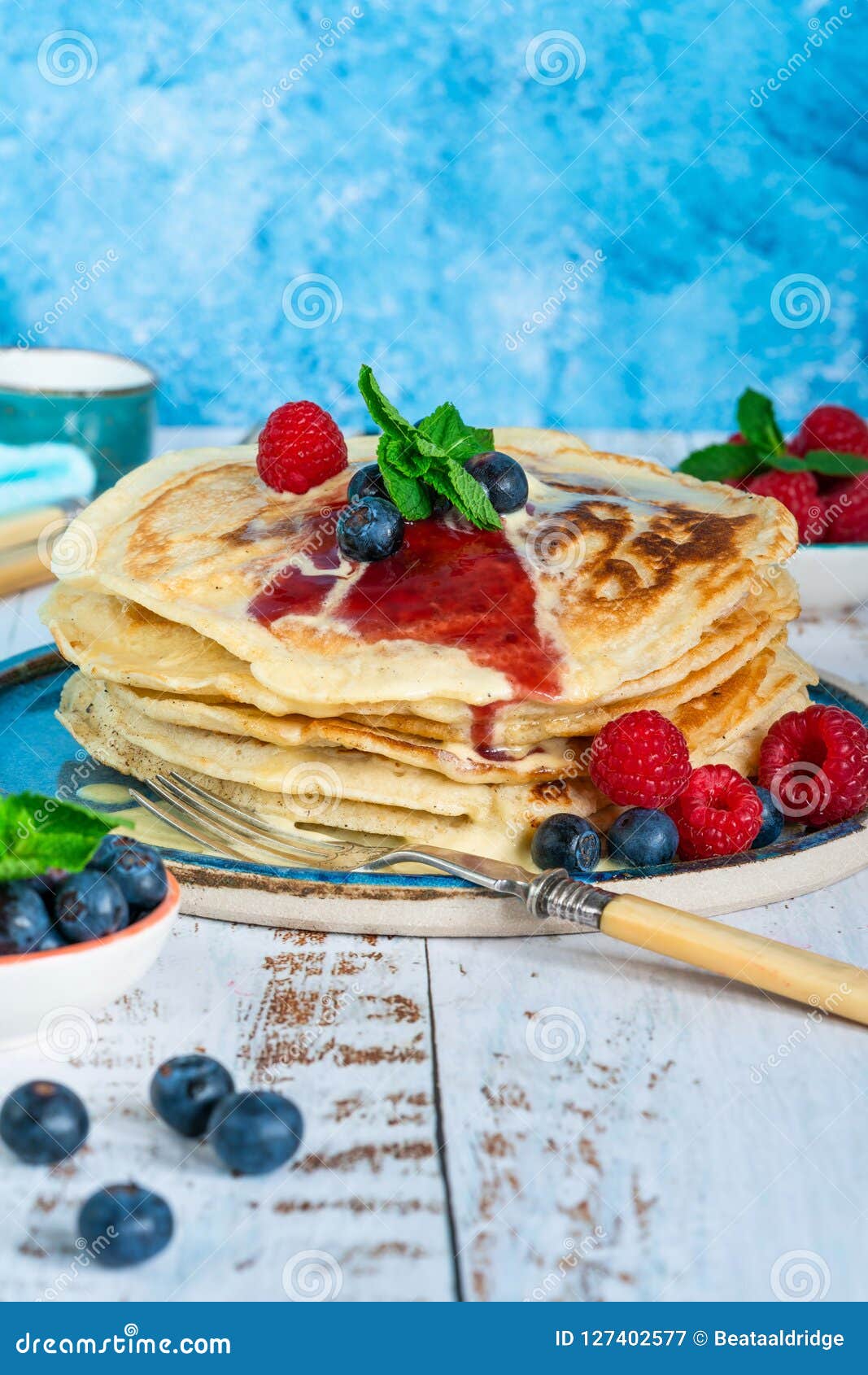 A Stack of Pancakes with Fresh Fruit Stock Image - Image of background ...