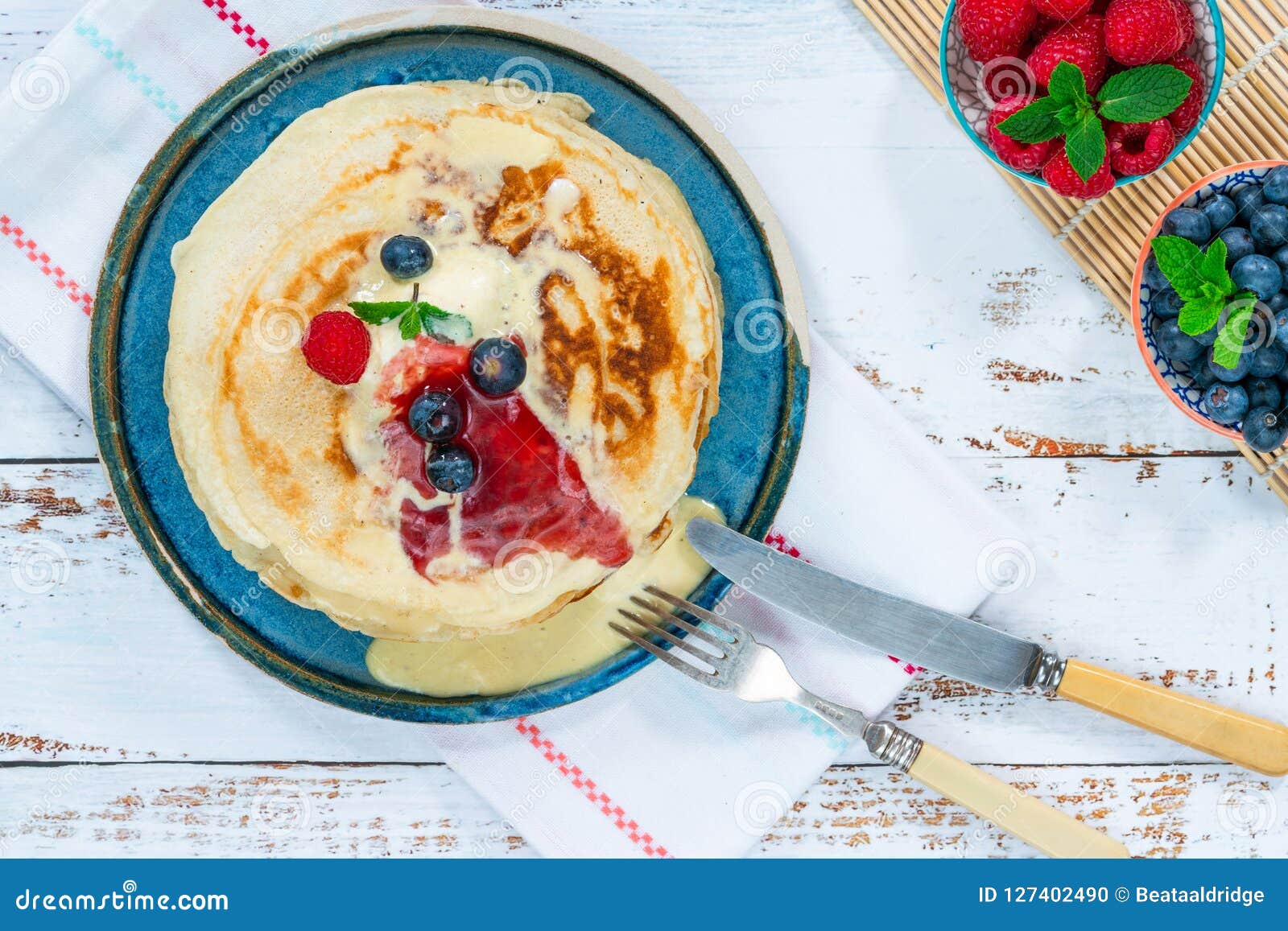 A Stack of Pancakes with Fresh Fruit Stock Photo - Image of cuisine ...