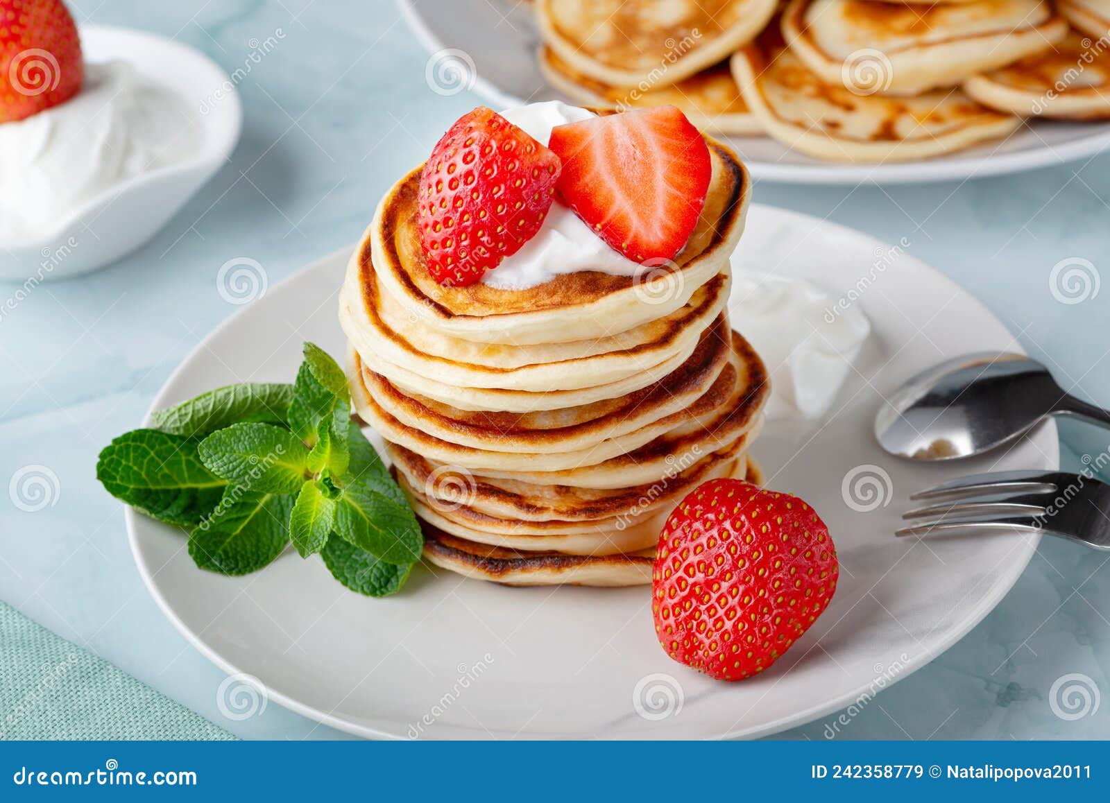 Stack of Pancakes with Fresh Strawberry Stock Image - Image of ...