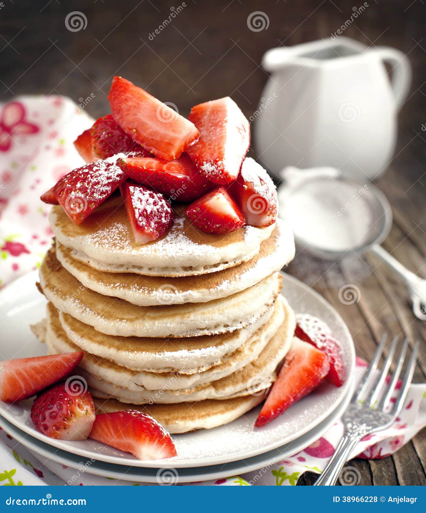 Stack of Pancakes with Fresh Strawberry Stock Photo - Image of pile ...