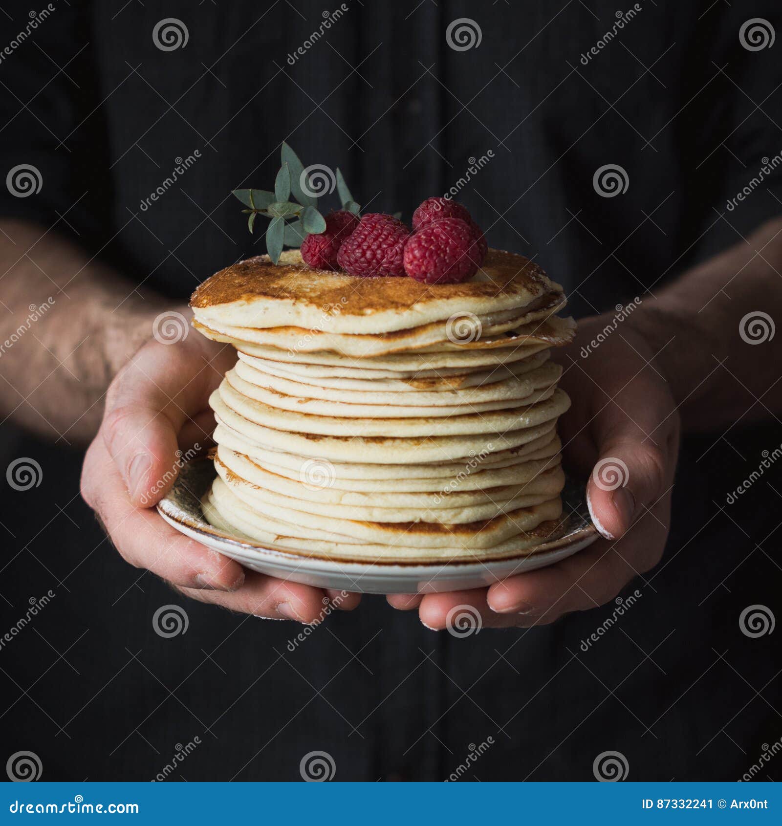 Stack of Pancakes in Man Hands Stock Image - Image of crop, light: 87332241
