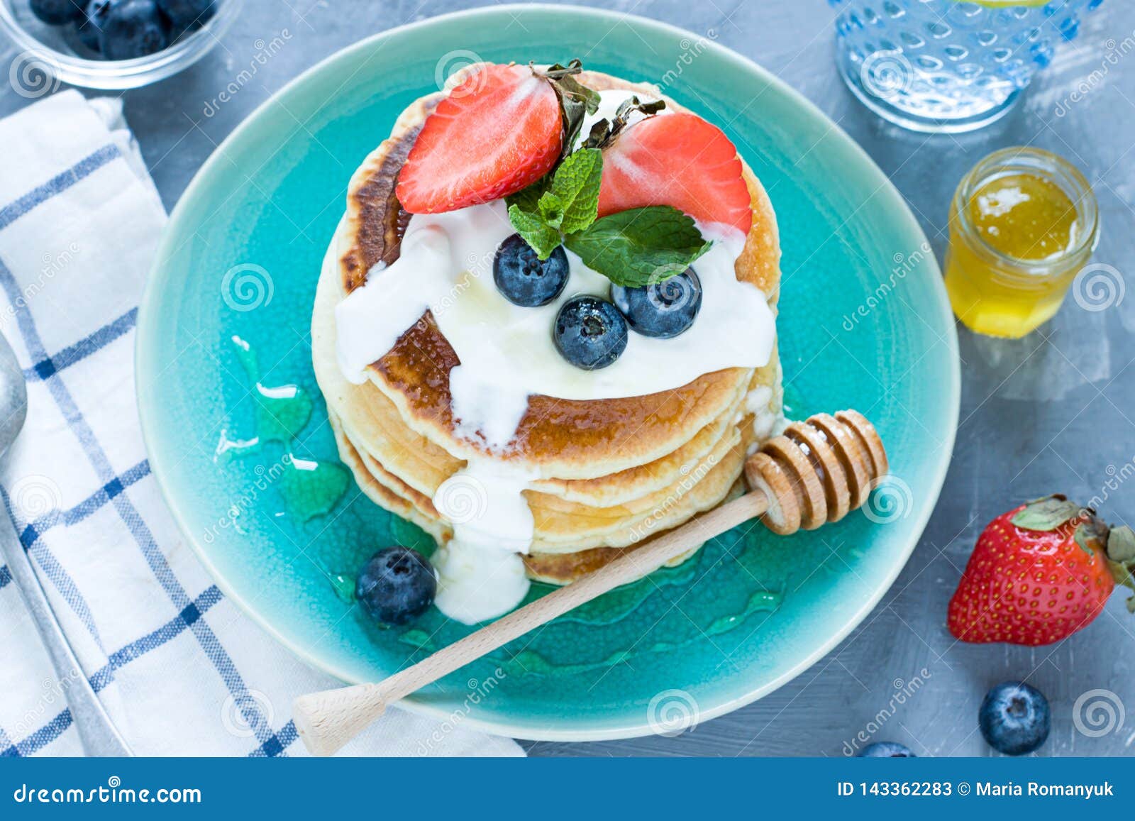 Stack of Pancakes on the Plate. Morning Breakfast with Berries on the ...