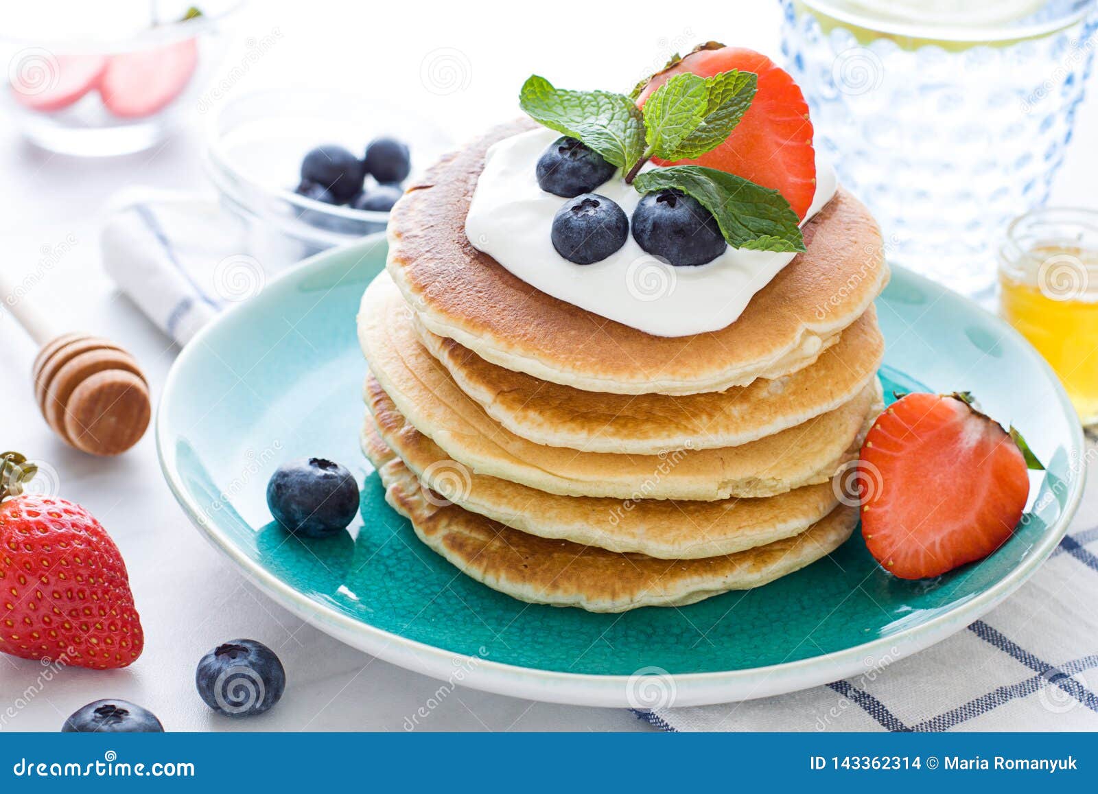Stack of Pancakes on the Plate. Morning Breakfast with Berries on the ...