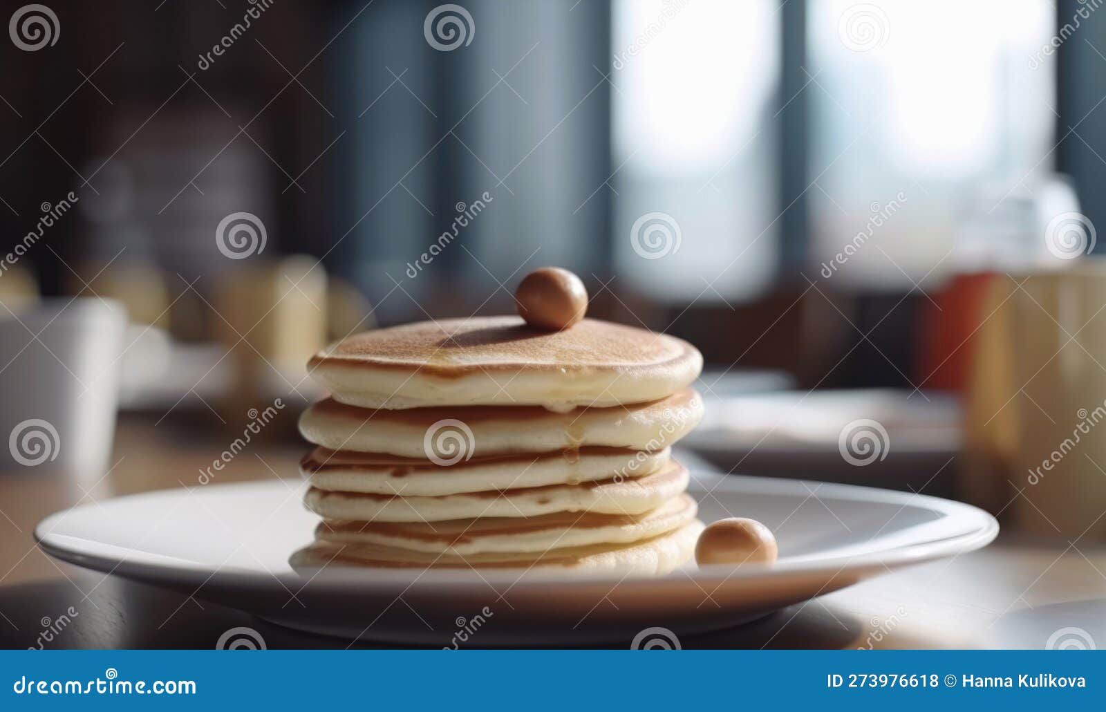 Stack of Pancakes on a Plate in Cafe. Stock Photo - Image of menu ...