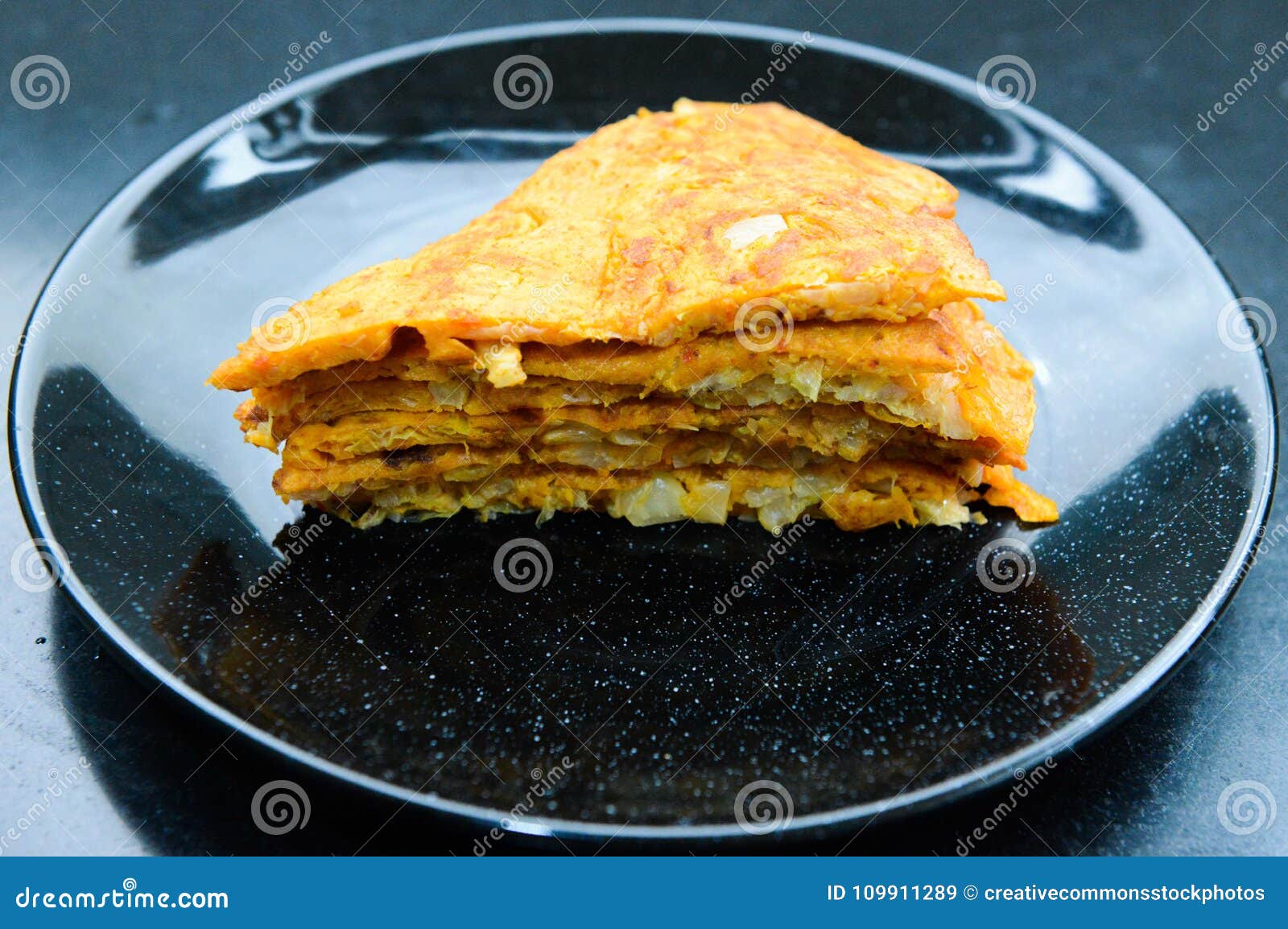Stack Of Pancakes On Round Black Ceramic Plate Picture. Image: 109911289