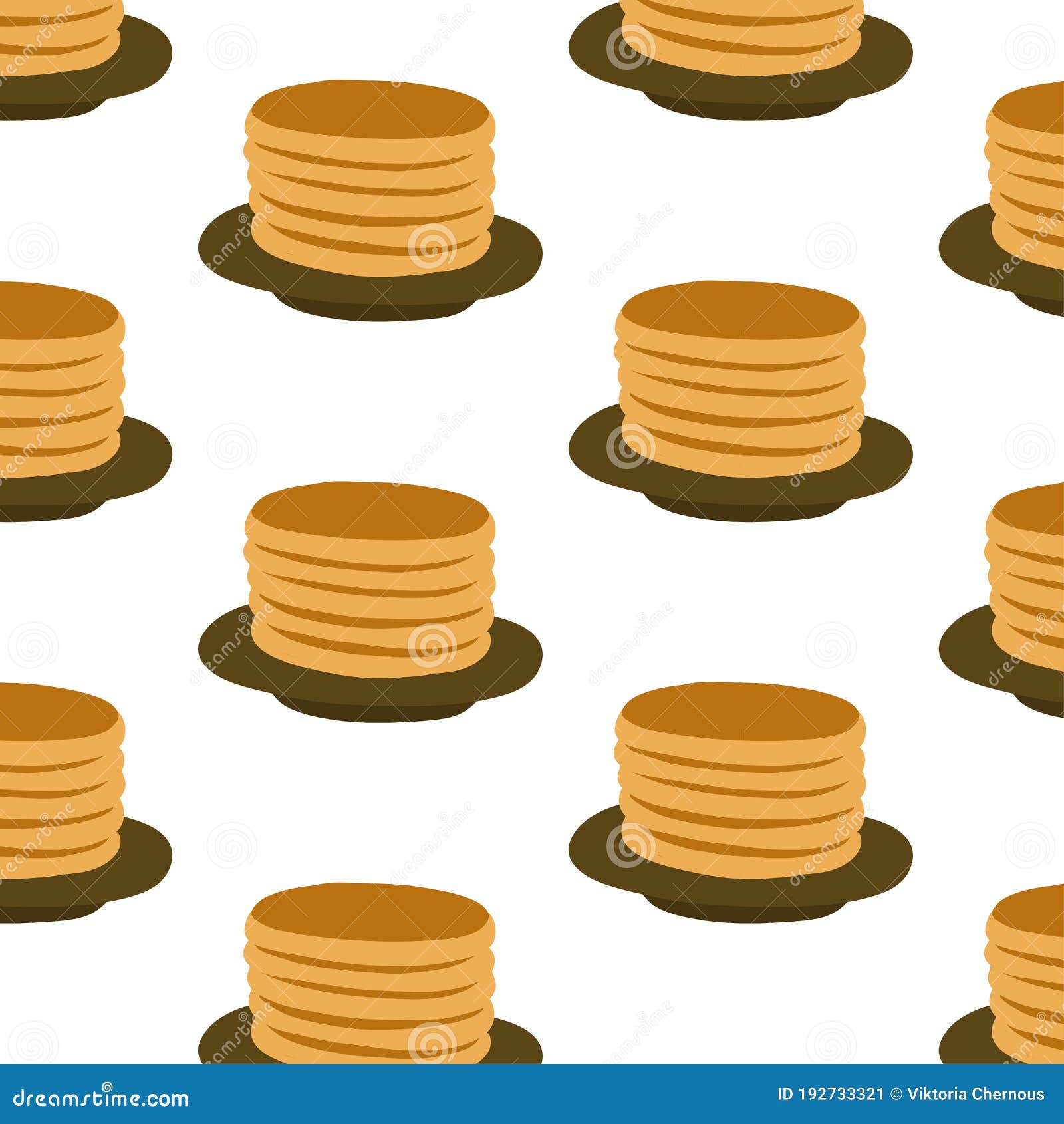 Stack of Pancakes Seamless Doodle Pattern, Vector Color Illustration ...