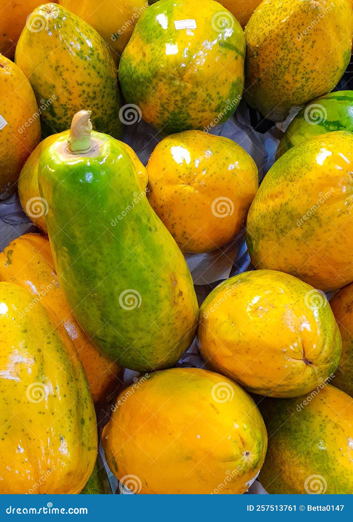 Stack of Papaya on the Gondola of the Super Market Stock Image - Image ...