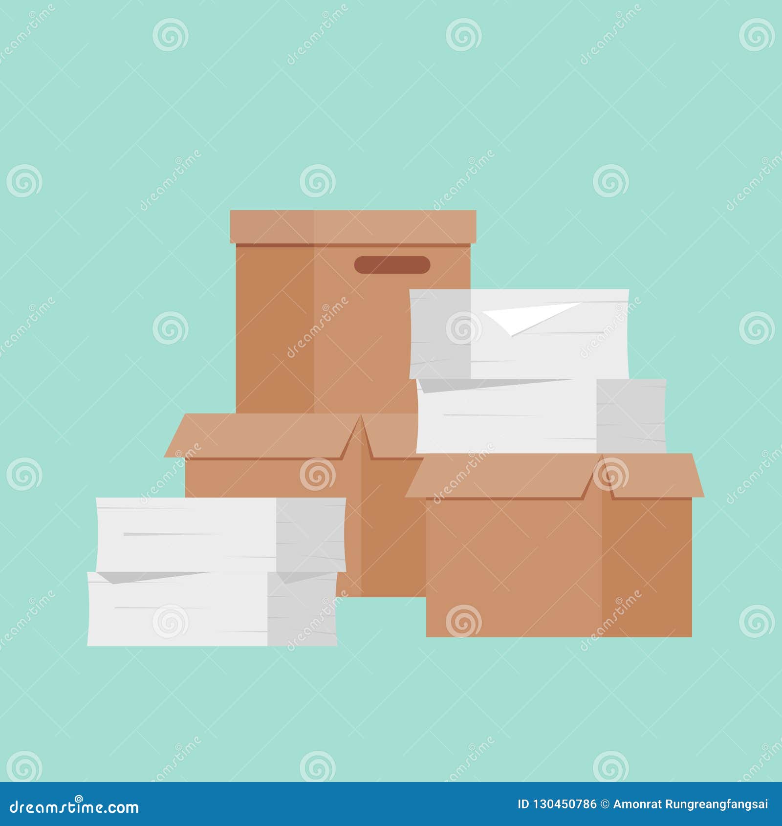 Stack of Paper and Box, Stack of Document, Flat Design Stock Vector ...